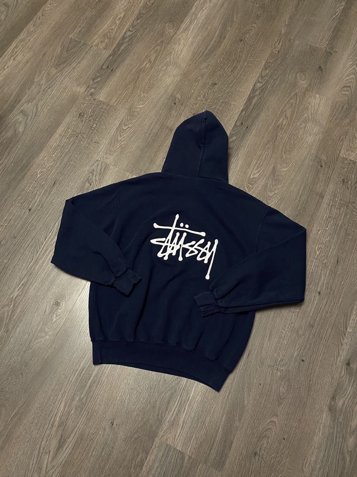 Vintage Vintage Stussy big logo hoodie dark blue | Grailed