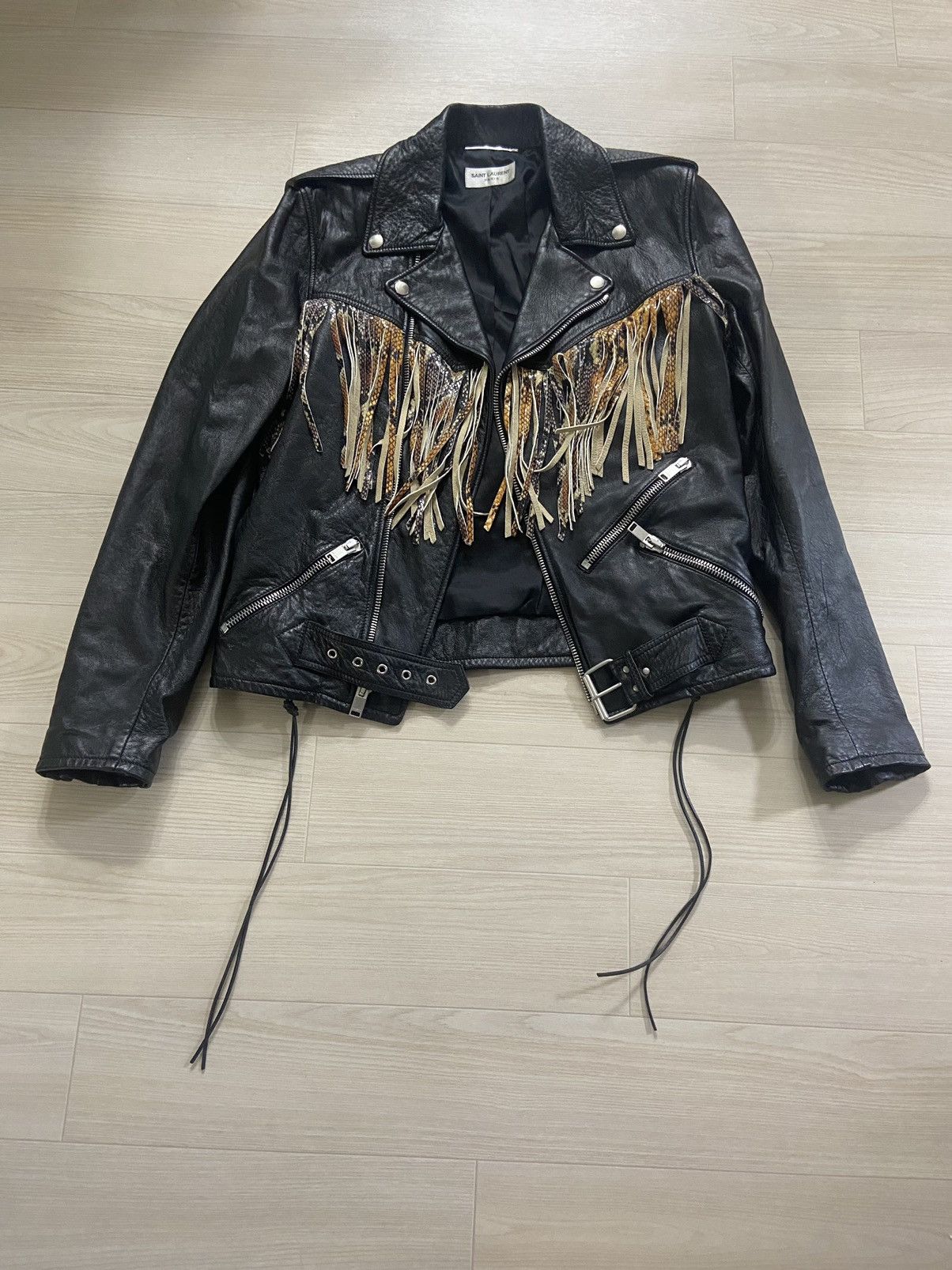 Saint Laurent Paris 46 Saint laurent snake skin python fringe leather jacket | Grailed