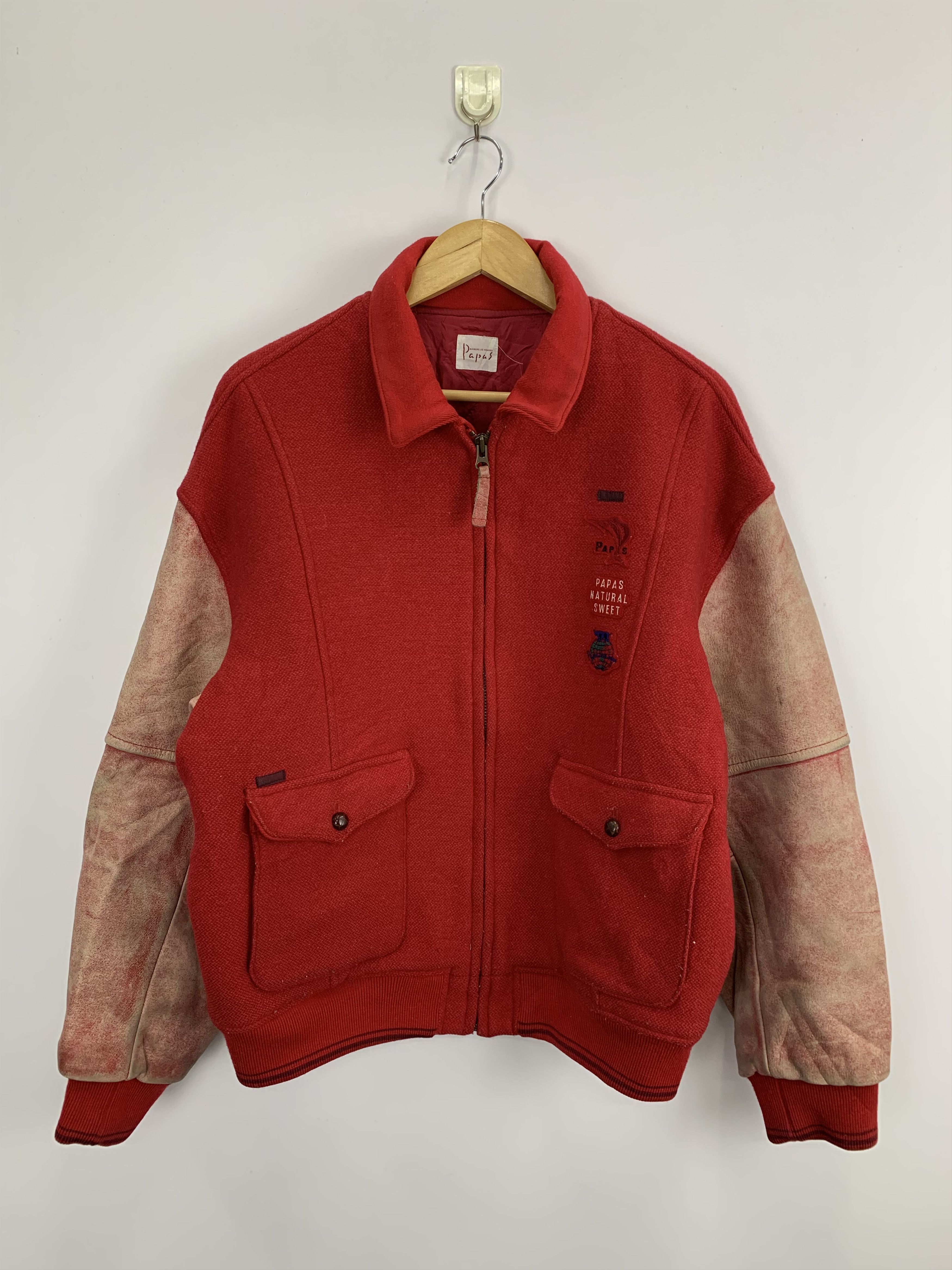 Vintage Vintage 80/90s Papas Varsity Jacket Sleeve Leather Red | Grailed