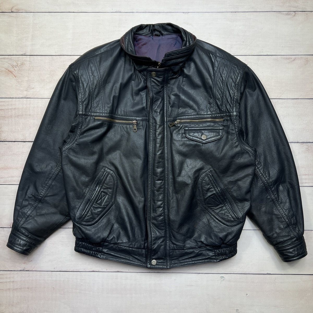 Leather × Leather Jacket × Vintage Vintage Black Leather Jacket Biker ...