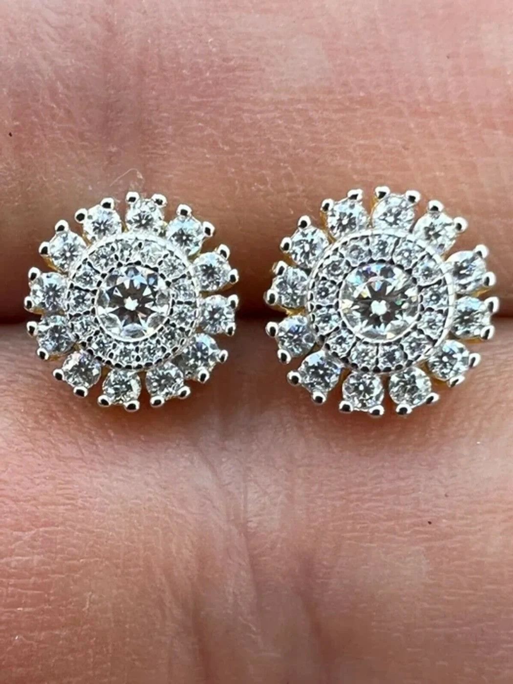 HarlemBling Real Solid 925 Silver Iced Out 8mm Round Cluster Earrings ...