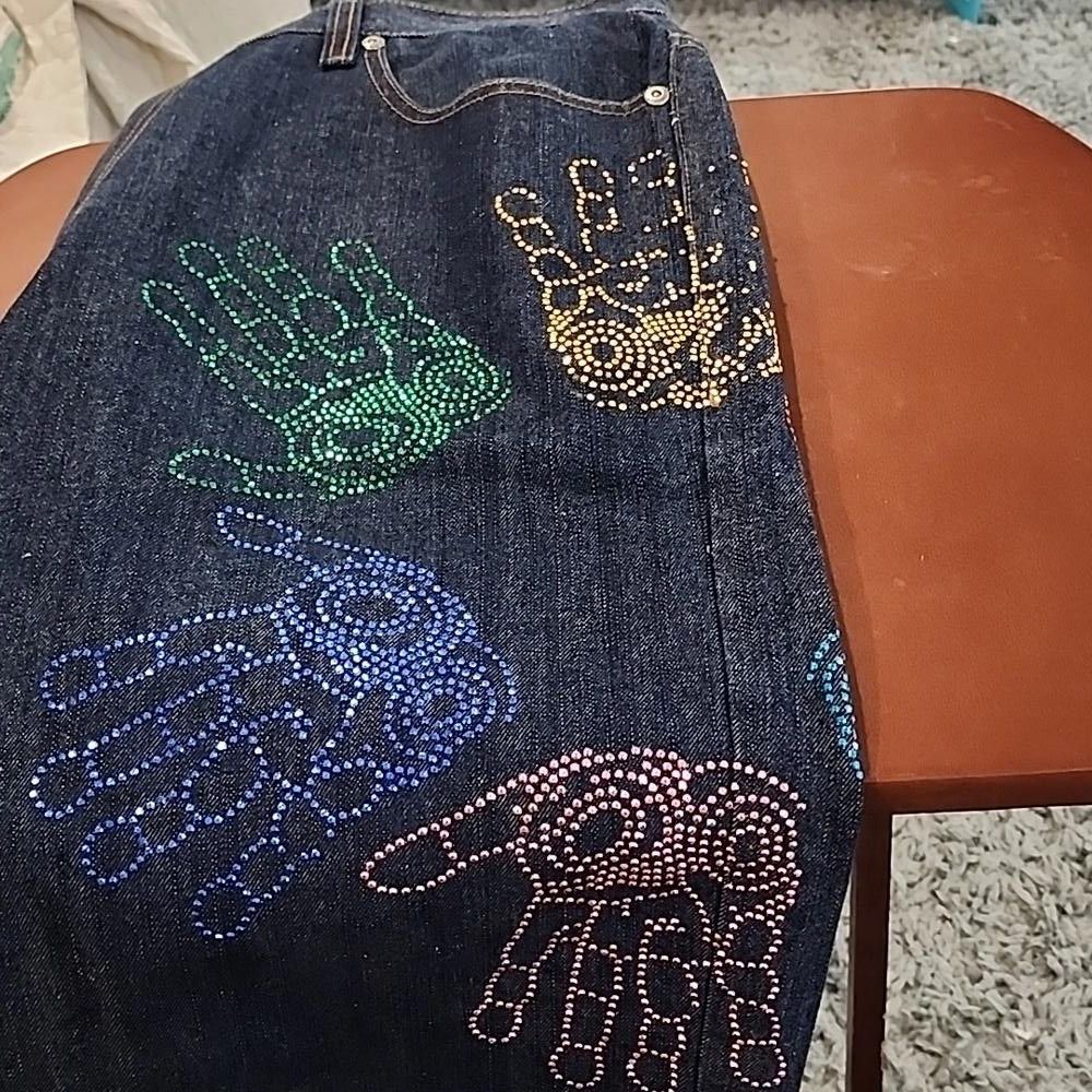 Designer Platinum Gear Sz 38 Y2K Wide Leg Oversized Handprint Shorts ...