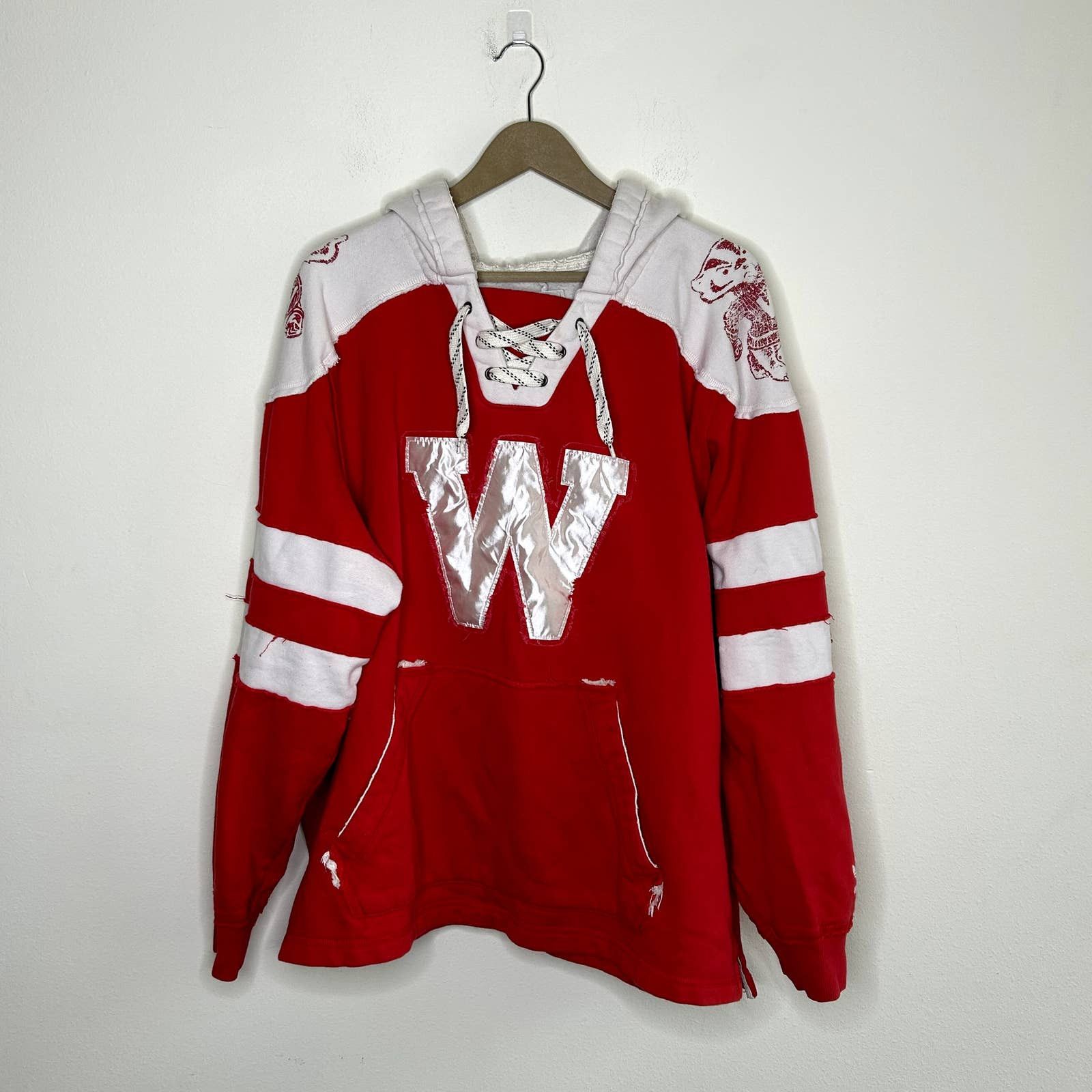 Adidas Adidas Wisconsin Red and White Hockey Hoodie | Grailed