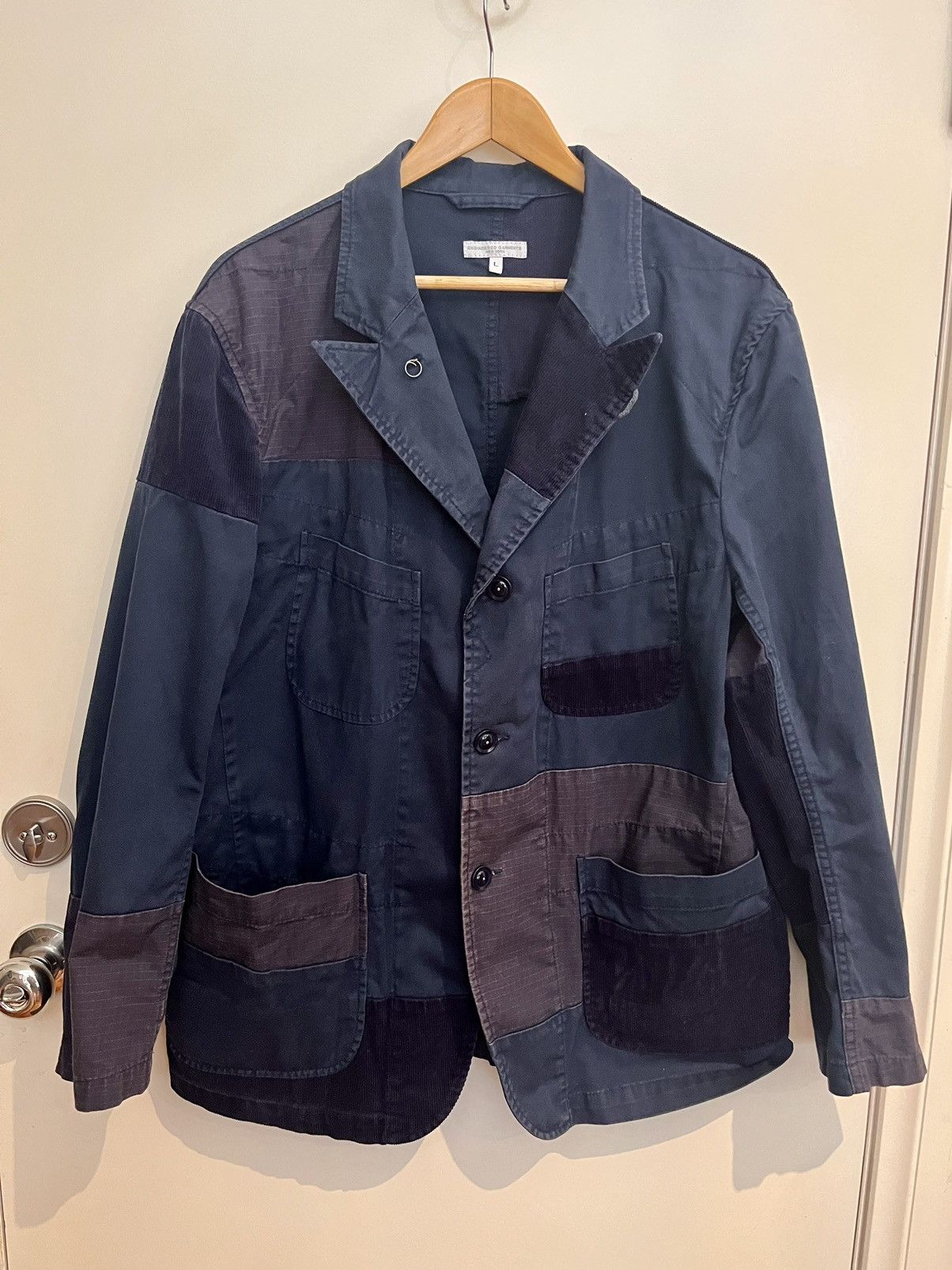 Engineered Garments Engineered Garments Patchwork Bedford Jacket, Navy ...