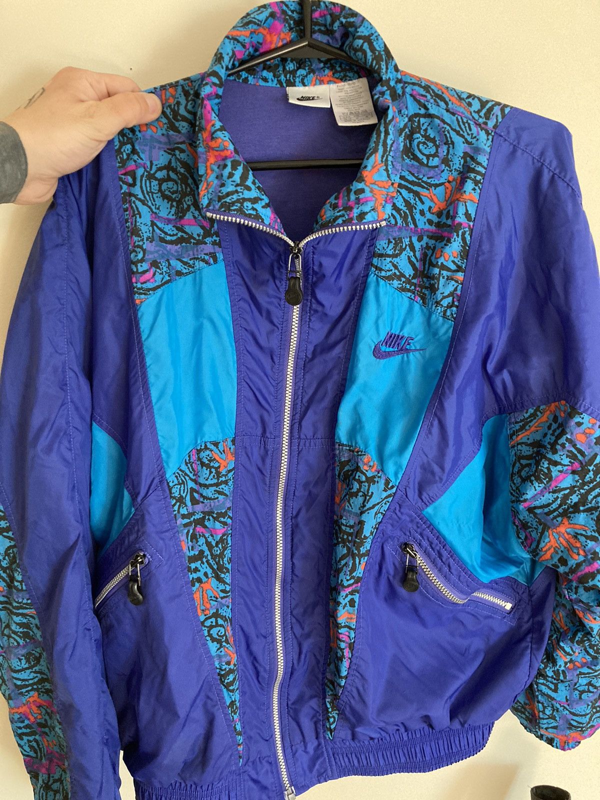 Nike × Vintage Insane 90s Nike Windbreaker Bus Seat Pattern Allover ...
