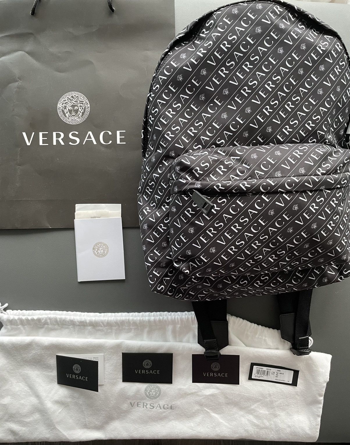 Versace Rare Super Runway Brand New Iconic Monogram Logo Backpack | Grailed