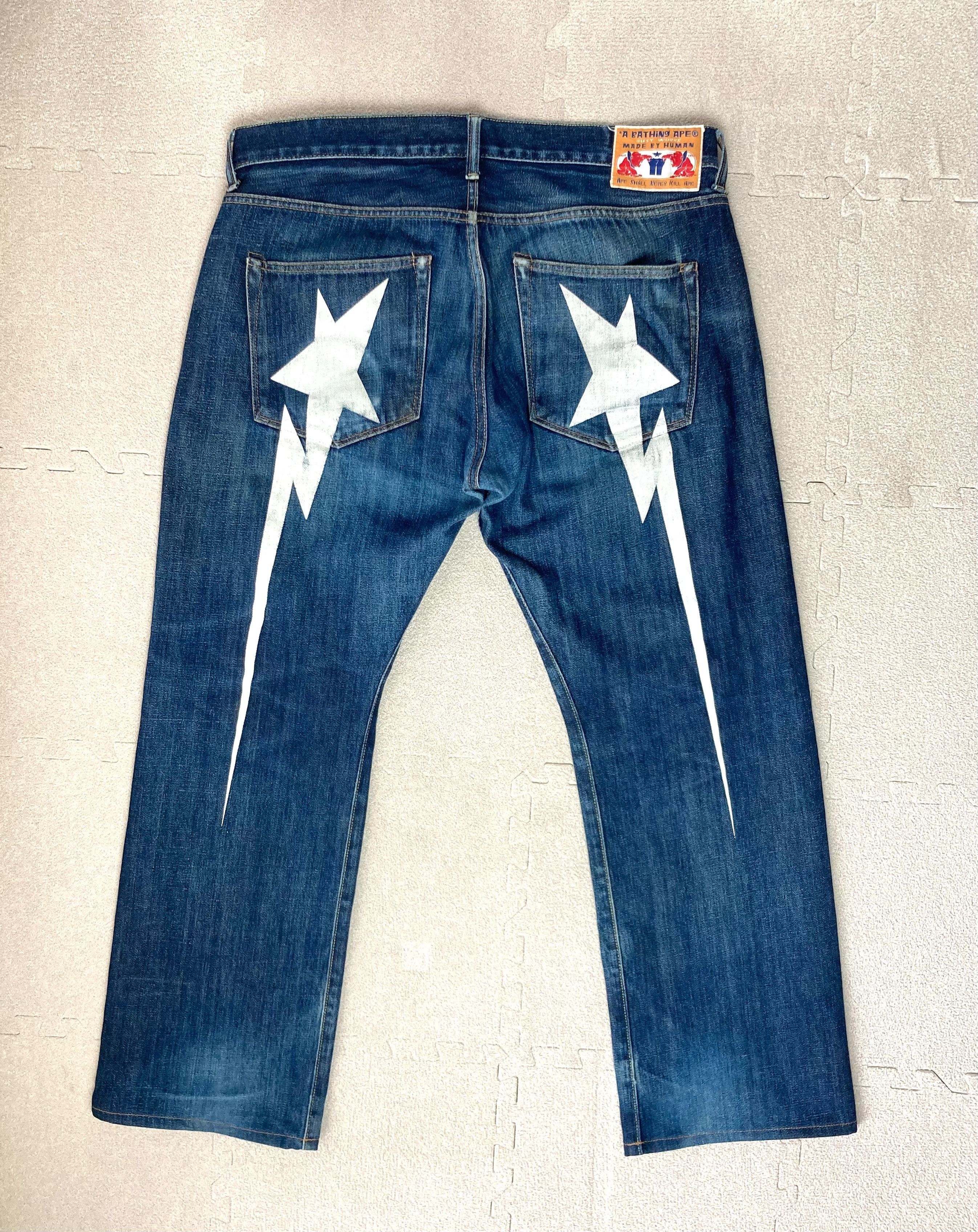 Bape [RARE] Bape White Big Bapesta Star Logo Indigo Denim | Grailed
