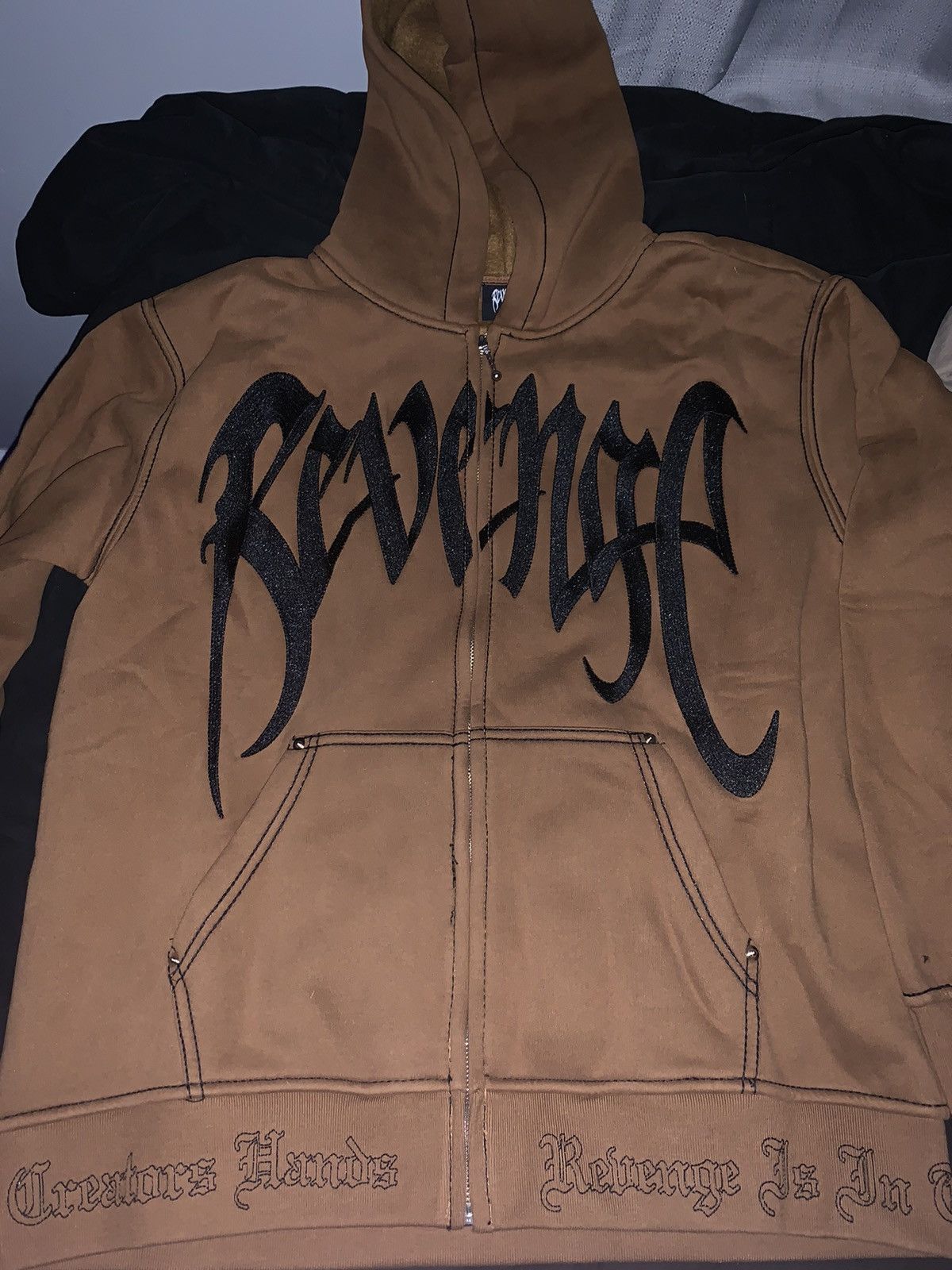 Revenge Revenge embroidered contrast zip up hoodie | Grailed