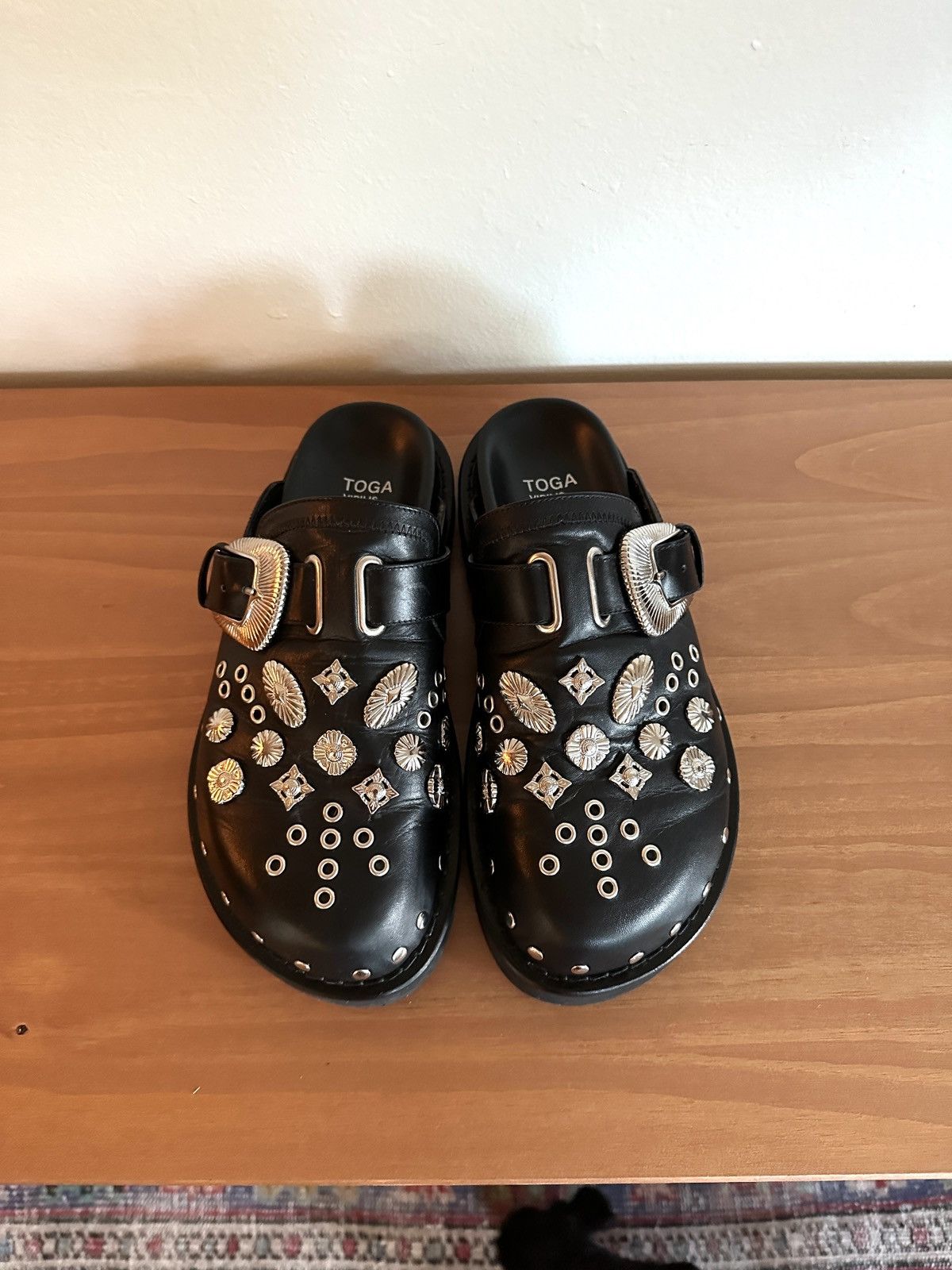 Toga Toga Virilis Black Leather Studded Sabot Mules | Grailed