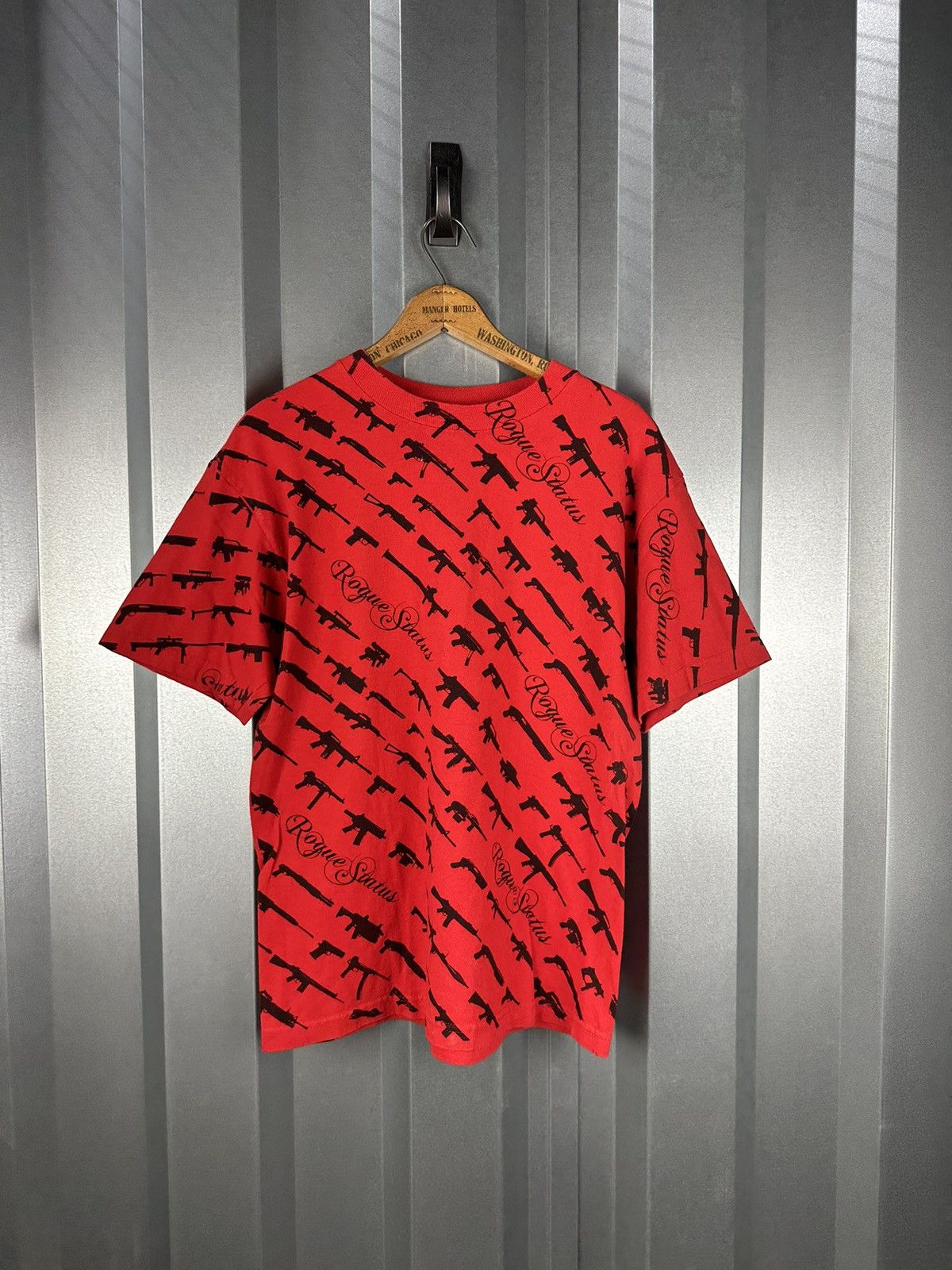 Vintage Y2K Rogue Status Guns All Over Print Red T-Shirt | Grailed