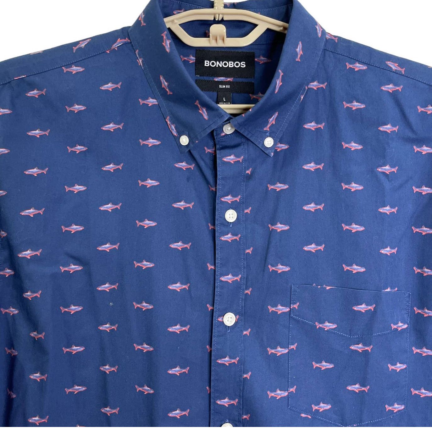 Bonobos Bonobos Button Down Fish/Shark Shirt Navy Slim Fit Large | Grailed