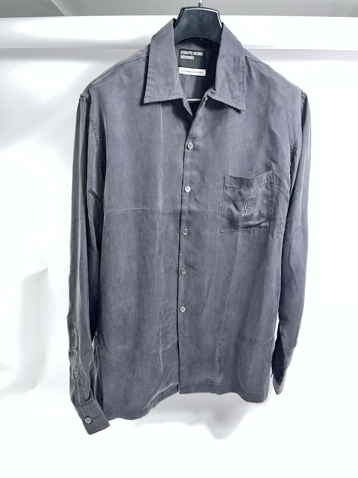 Enfants Riches Deprimes Cupro single pocket logo embroidered LS shirt ...