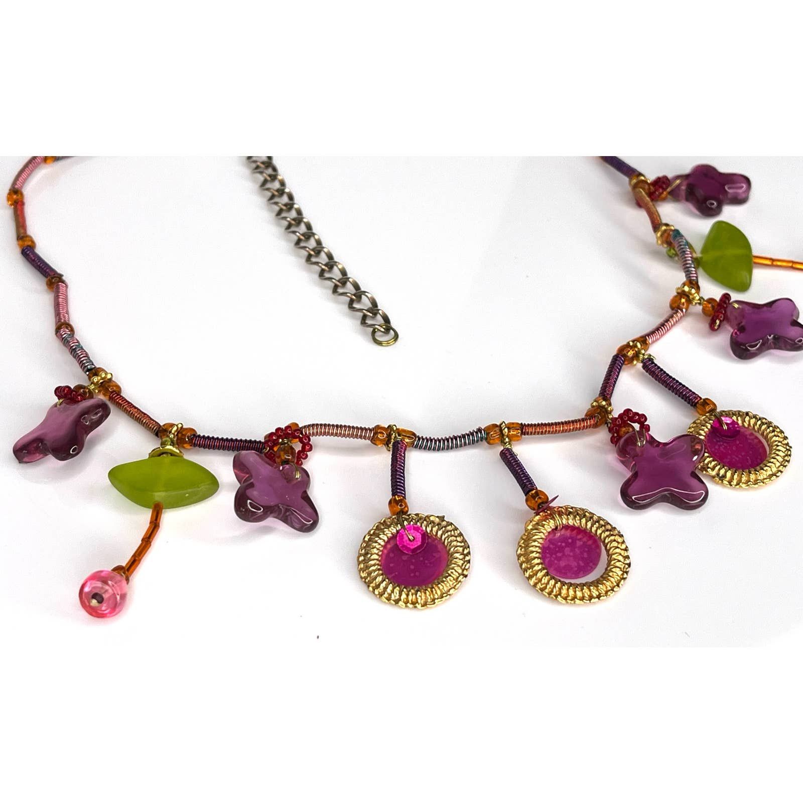 Vintage Lalo Dangle Drop NECKLACE Purple Pink Green Resin Wire Wrap ...