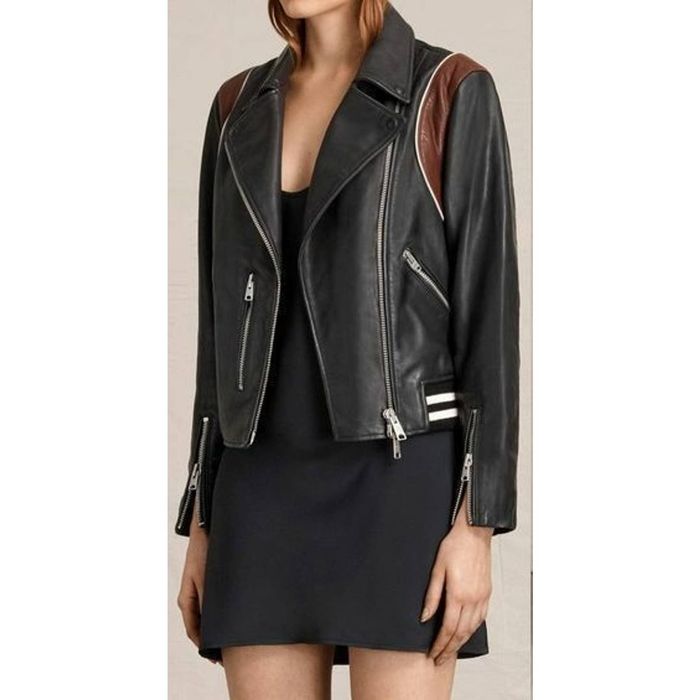 Allsaints D0 ALL SAINTS Black Leather Panel Balfern Bomber Jacket Sz 2 ...