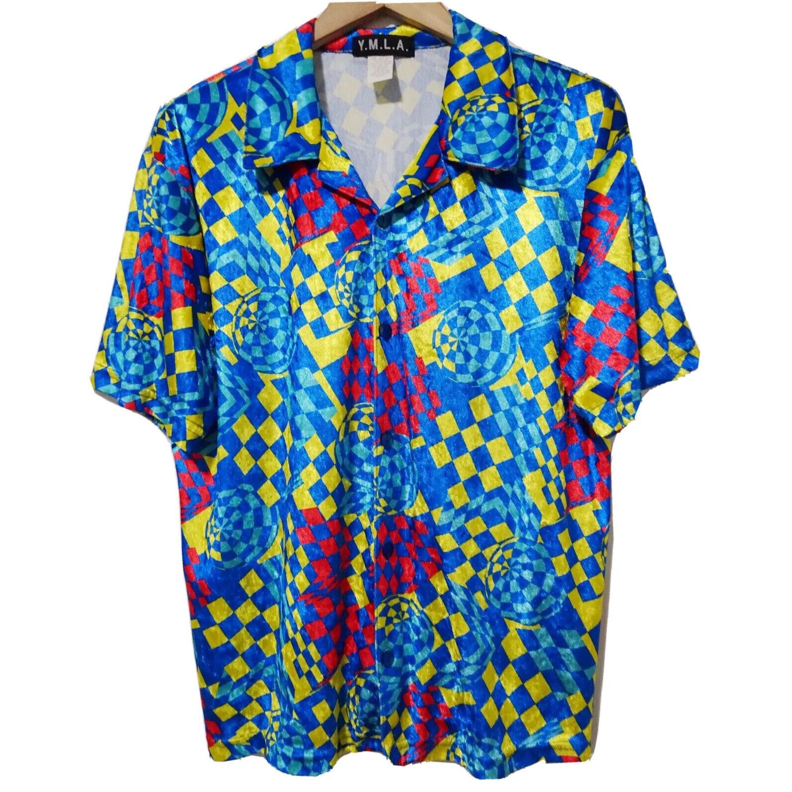 Velvet M Vtg 90s YMLA Checkered Op Art Crushed Velvet Y2K Club Rave ...