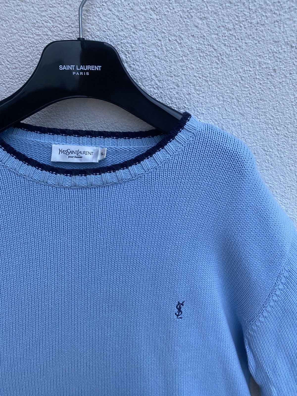 Vintage × Yves Saint Laurent Blue YSL Sweater Knit Saint Laurent Jacket ...