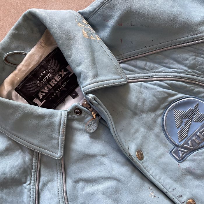 Avirex Vintage Avirex Light Blue Leather Bomber Jacket | Grailed