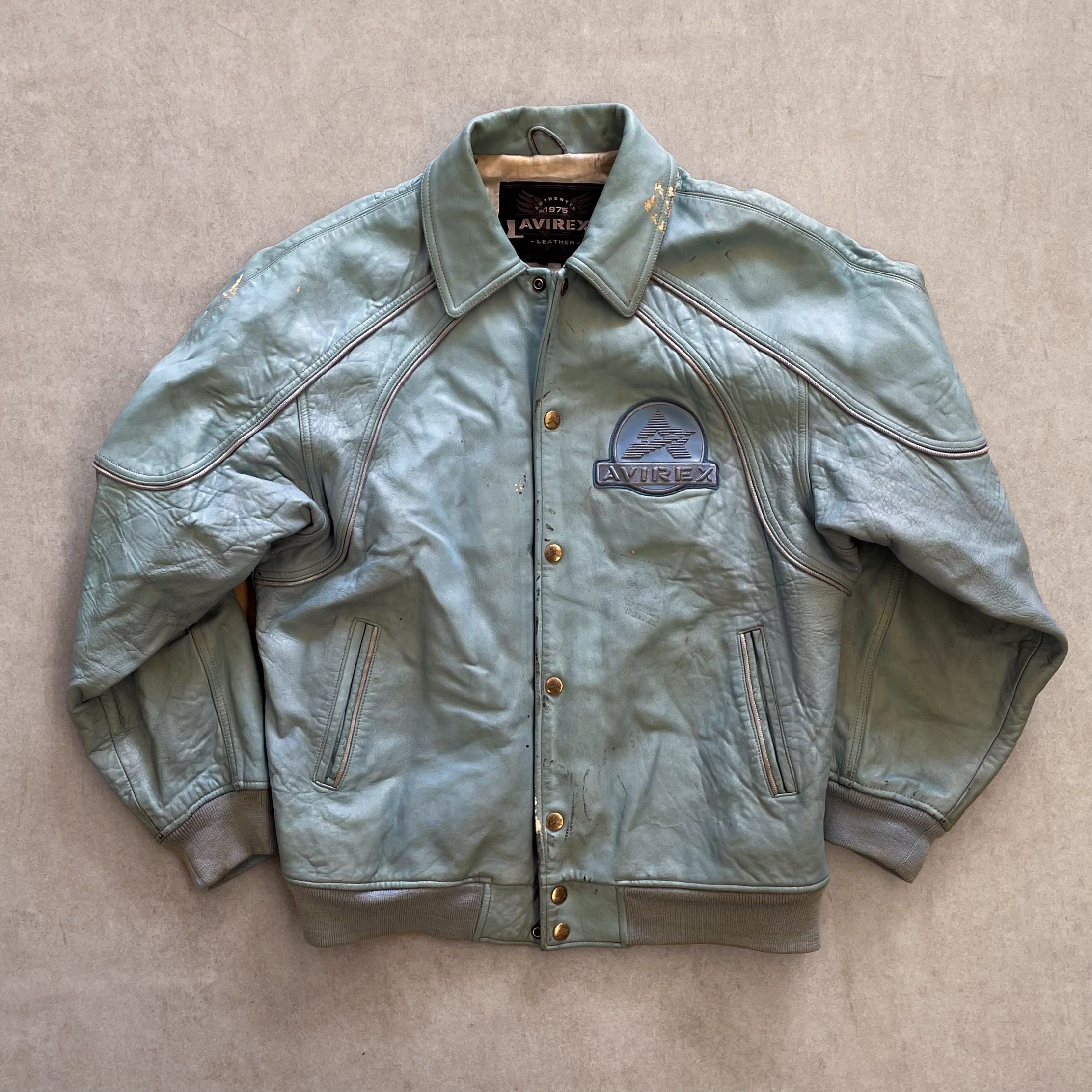 Avirex Vintage Avirex Light Blue Leather Bomber Jacket | Grailed