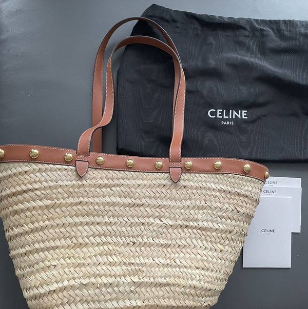 Celine Runway Panier Basket Straw Bag In Palm Leaves and Leather | Grailed