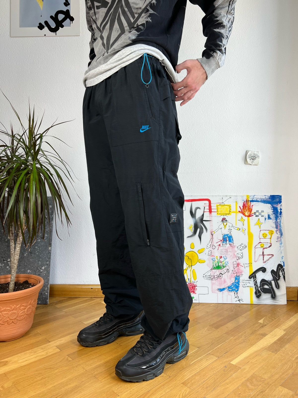 Nike × Vintage Vintage Nike Swoosh Track Pants like tn air max cargo ...