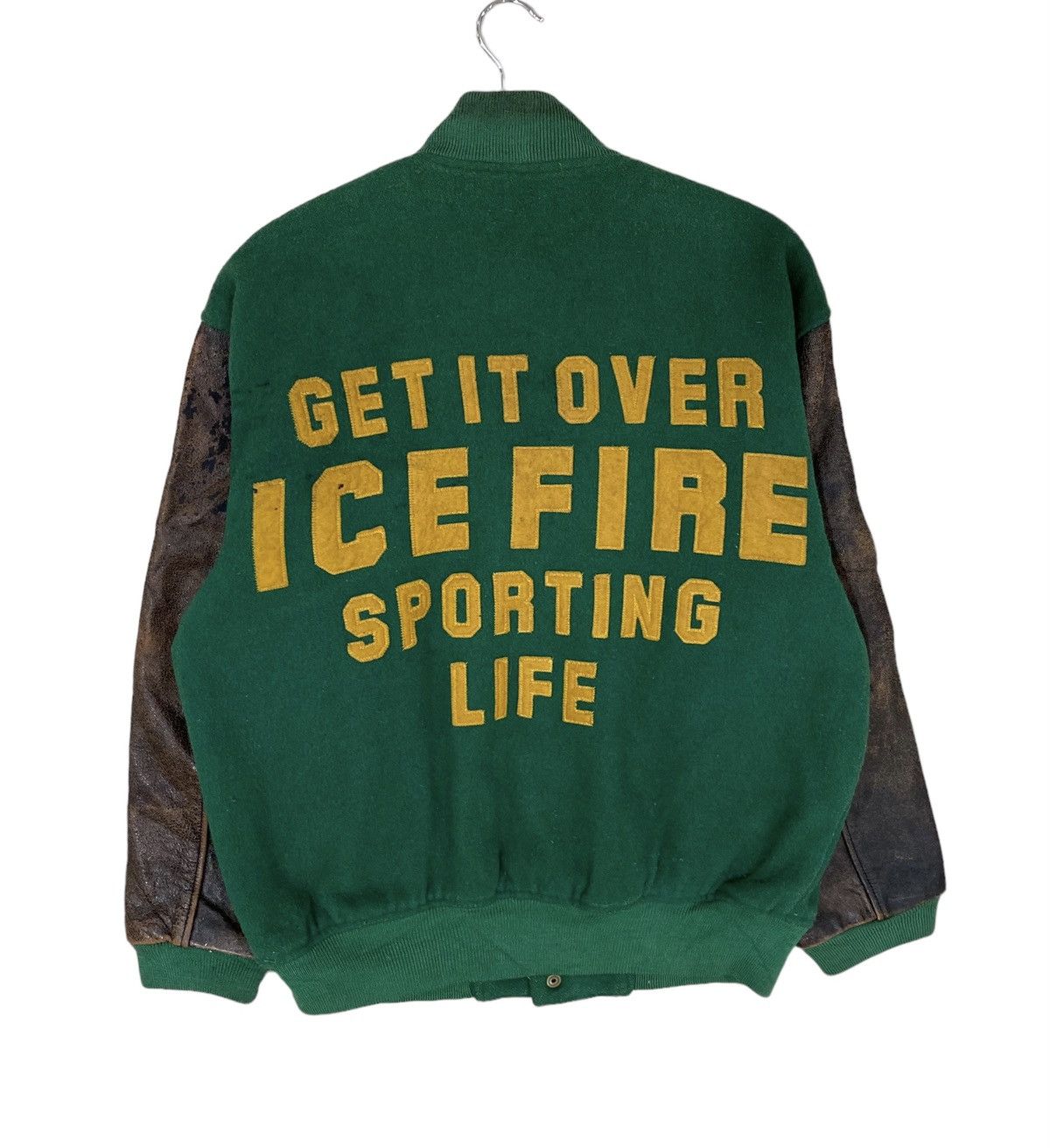 Varsity × Varsity Jacket × Vintage 🌟VTG ICE FIRE WOOL/LEATHER LETTERMAN ...