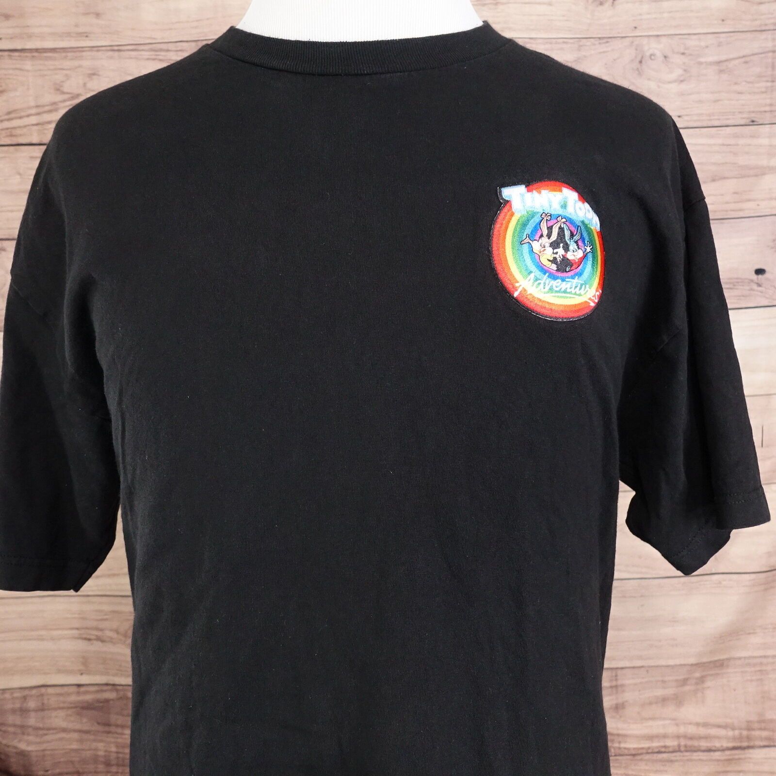 Vintage TINY TOON ADVENTURES CHEST HIT LOGO BLACK CARTOON T-SHIRT SIZE ...
