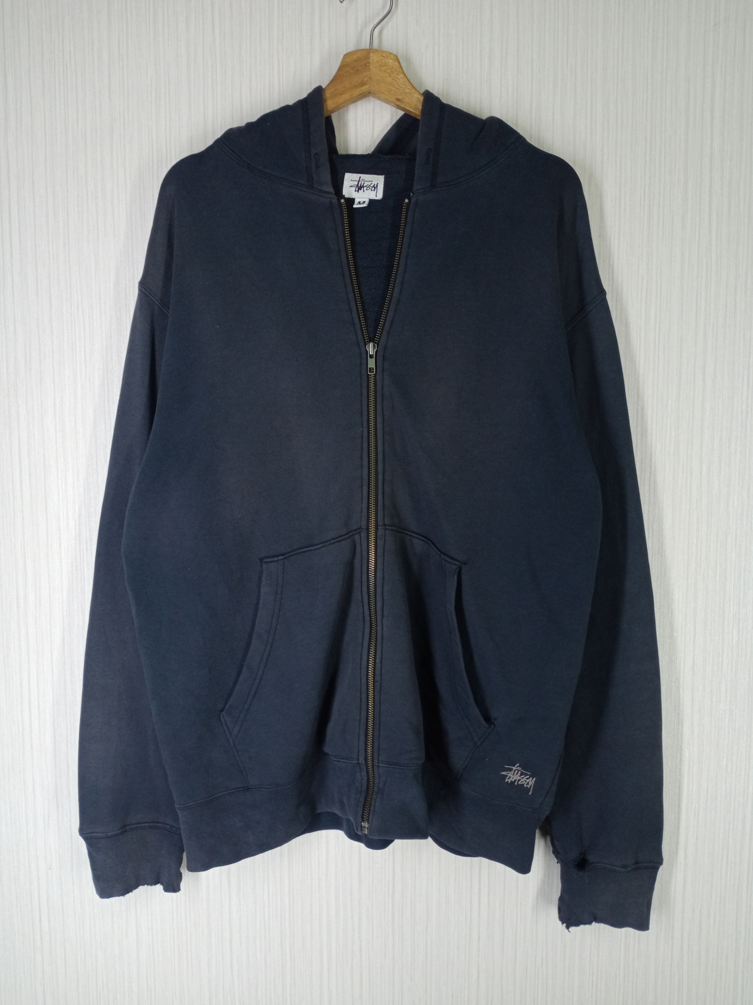 Vintage Vintage Stussy Zip Hoodie Small Logo Sweatshirt Distressed ...