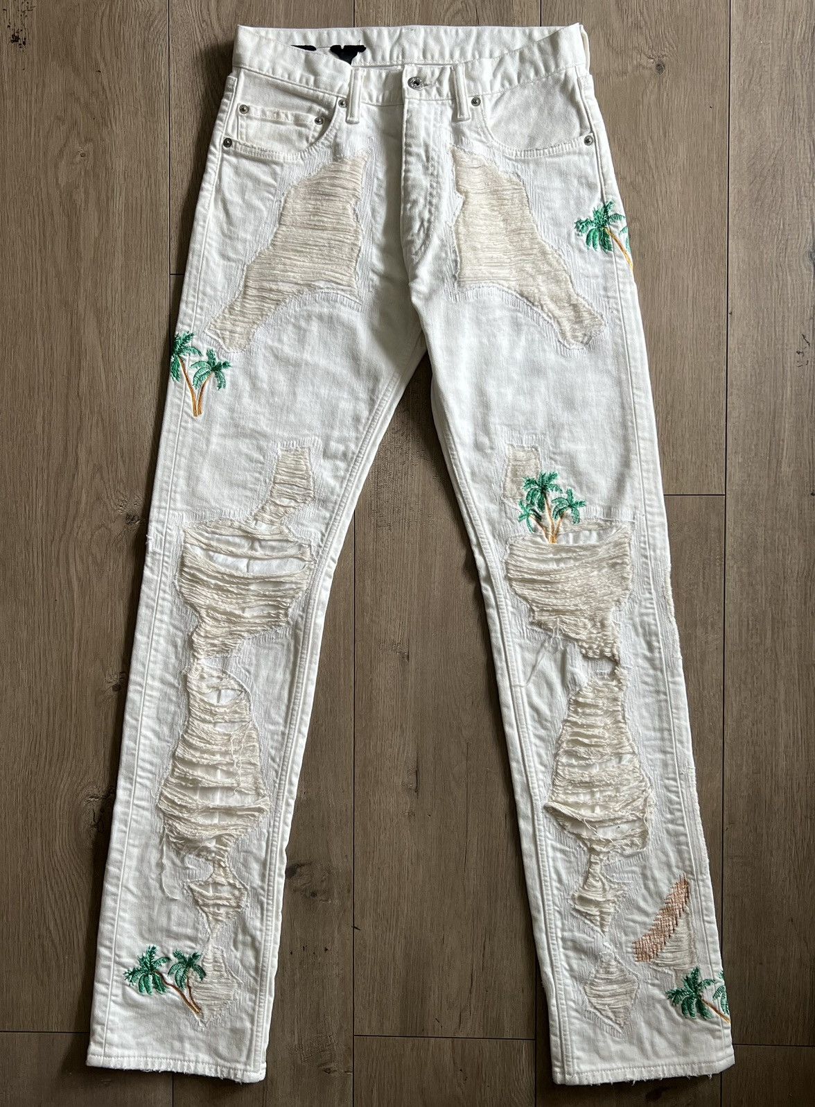 Vlone Vlone Unreleased Palm Tree Distressed Cream RareRunway Denim ...