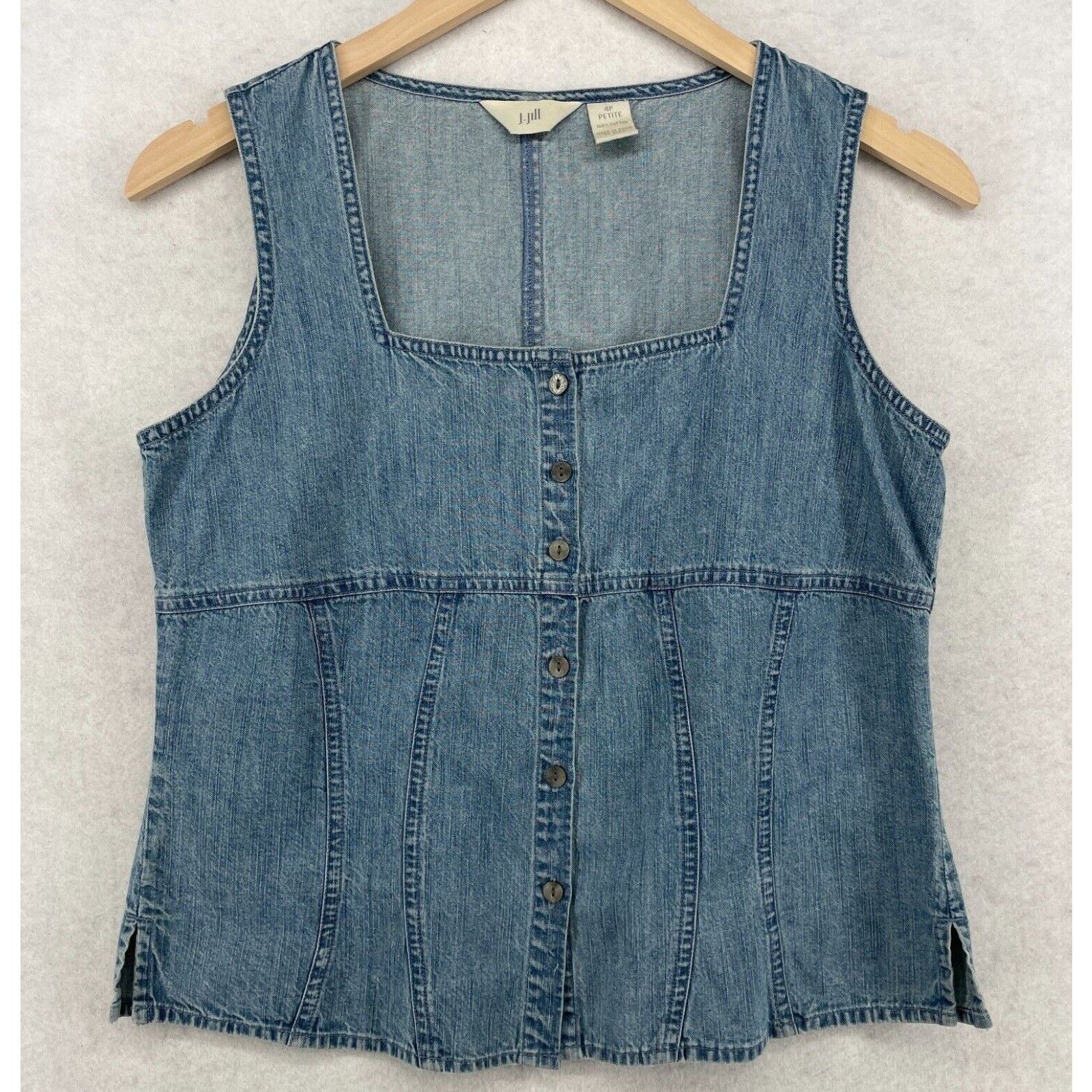 Vintage J.JILL Denim Crop Tank Top 4P Petite Square Neck Button Front ...