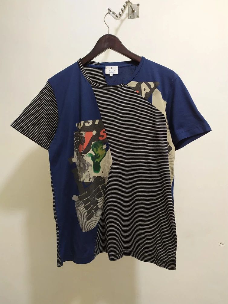 Lanvin × Luxury × Streetwear 🔥Rare!!! Lanvin Patchwork deconstructed style Stripe Tshirt | Grailed