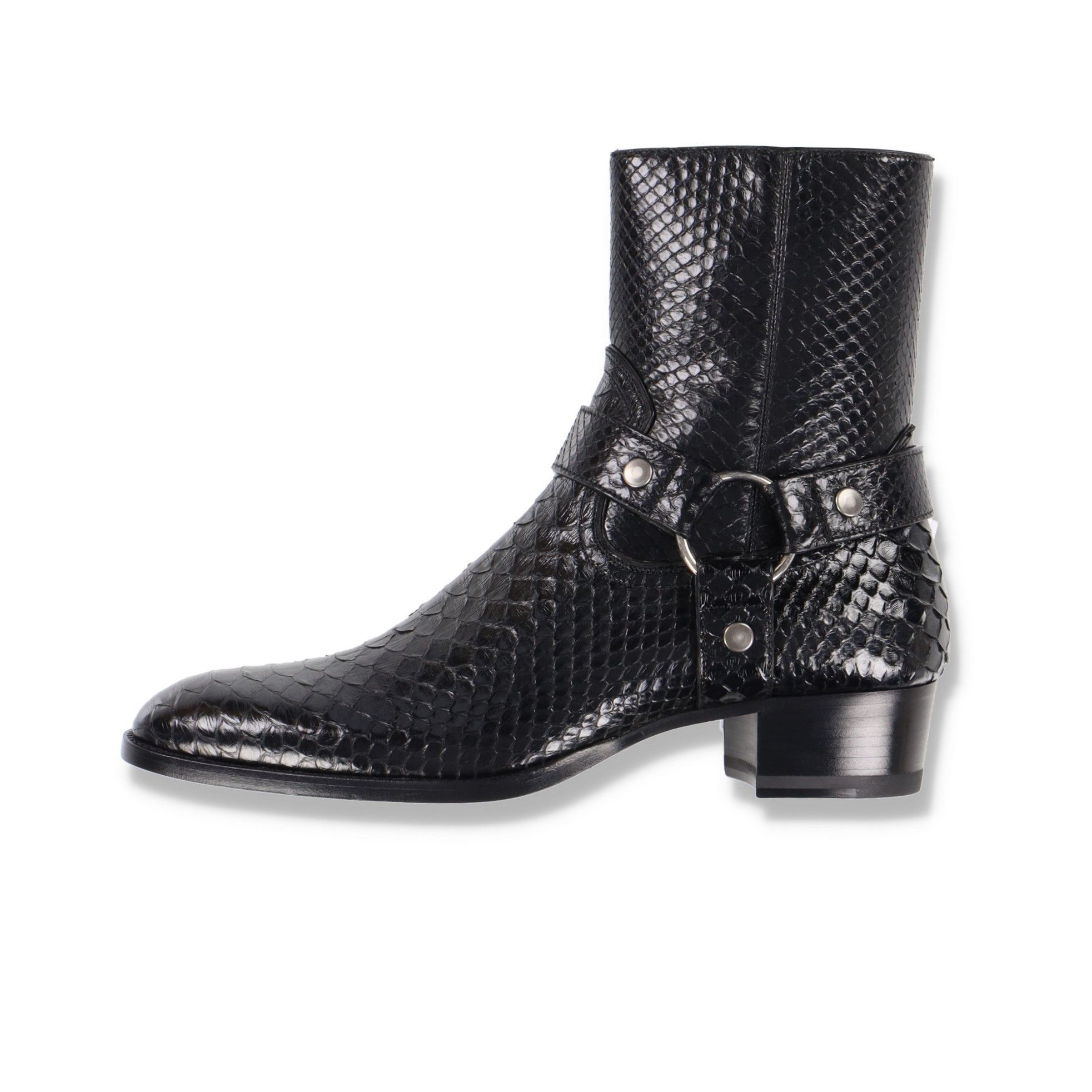 Saint Laurent Paris Black Lacquered Python Wyatt 40 Harness Boots | Grailed