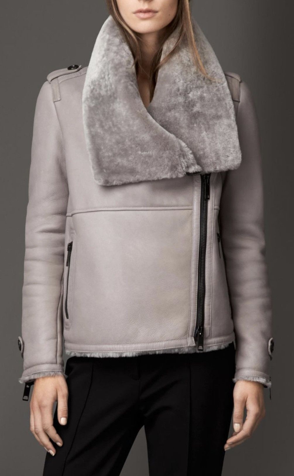Burberry Burberry Shearling Aviator Jacket with Oversize Collar | Grailed