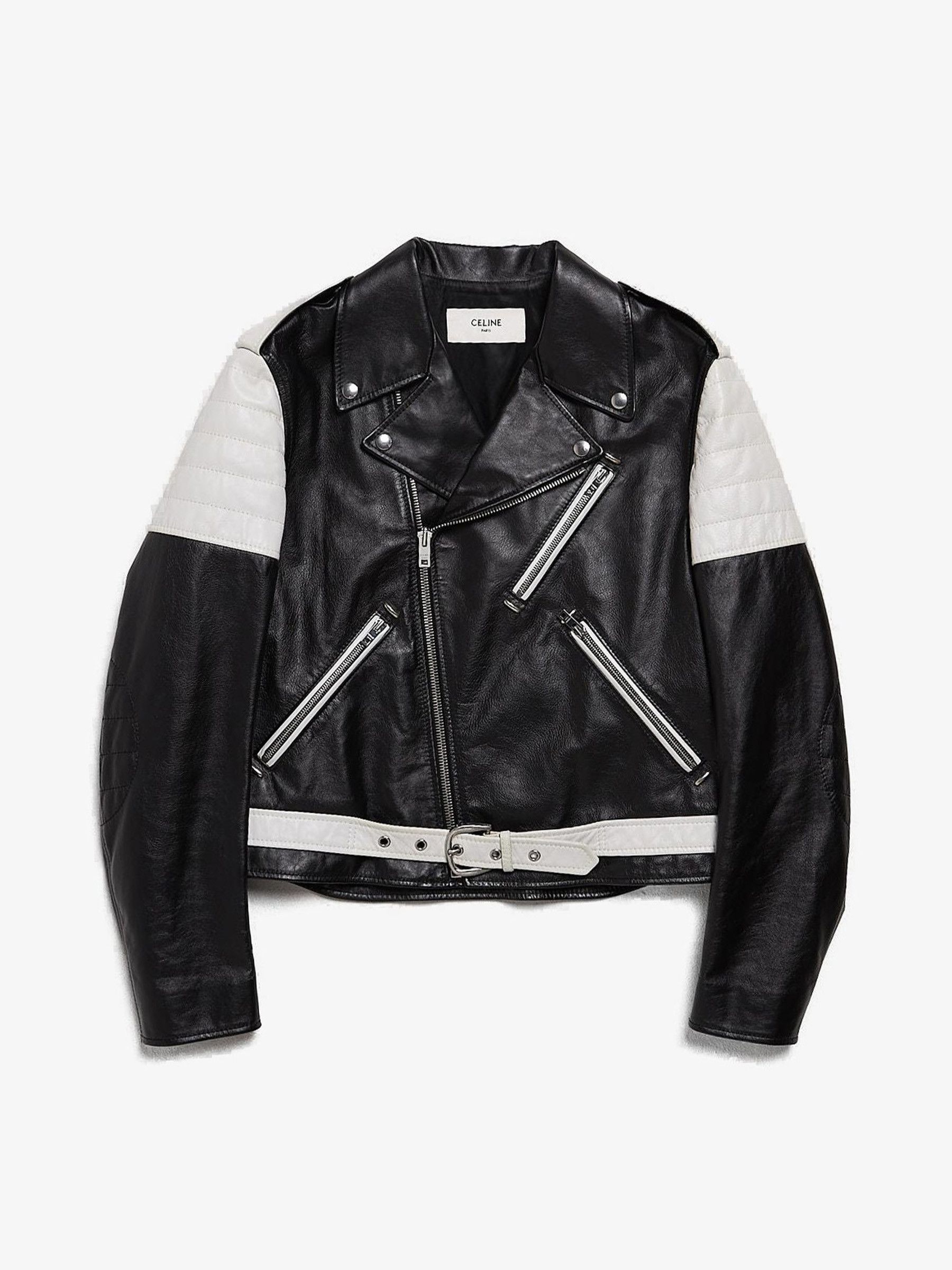 Celine Black and White Calfskin Perfecto Leather Jacket | Grailed