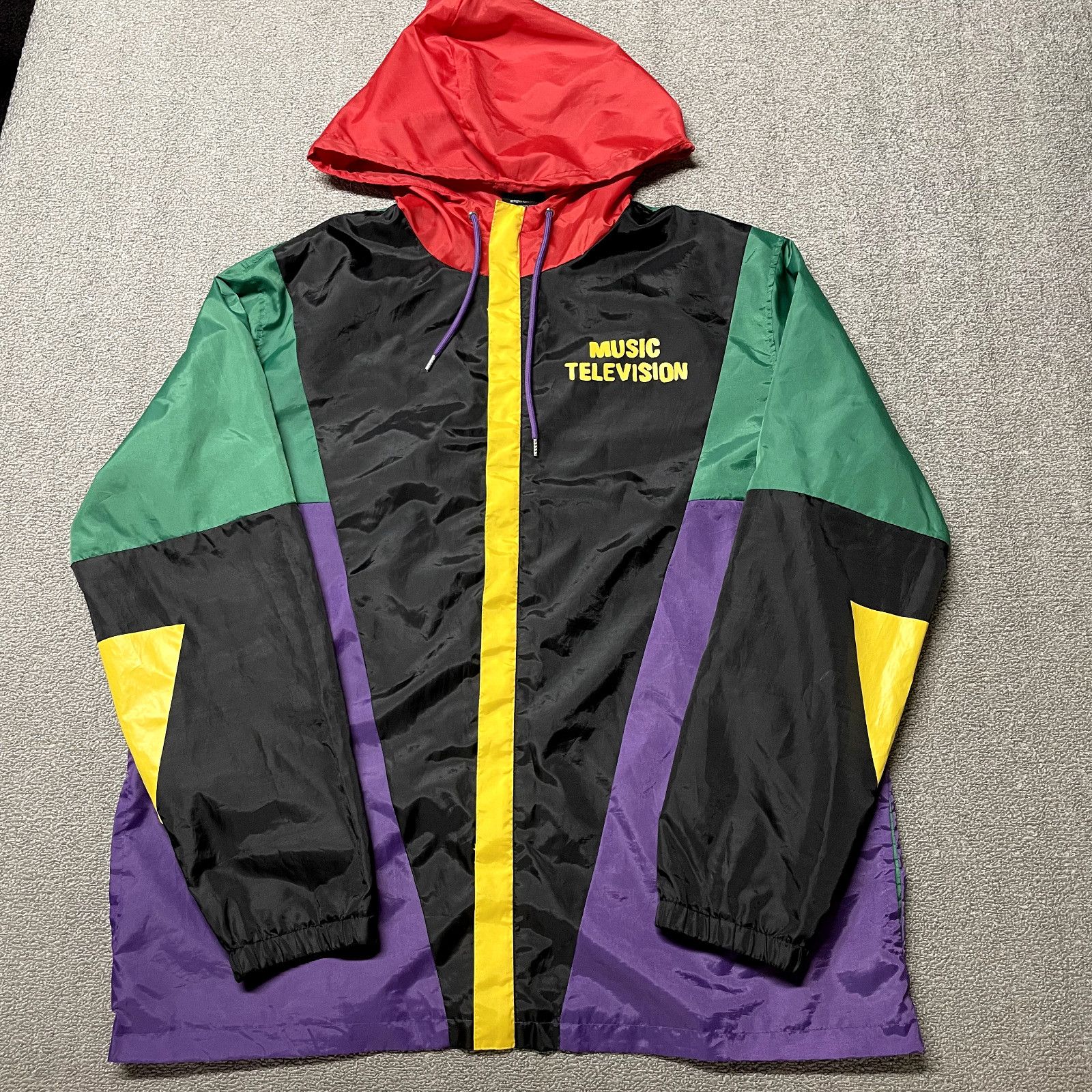 Vintage MTV Jacket Men 2XL Adult Black Lightweight Windbreaker Full Zip ...