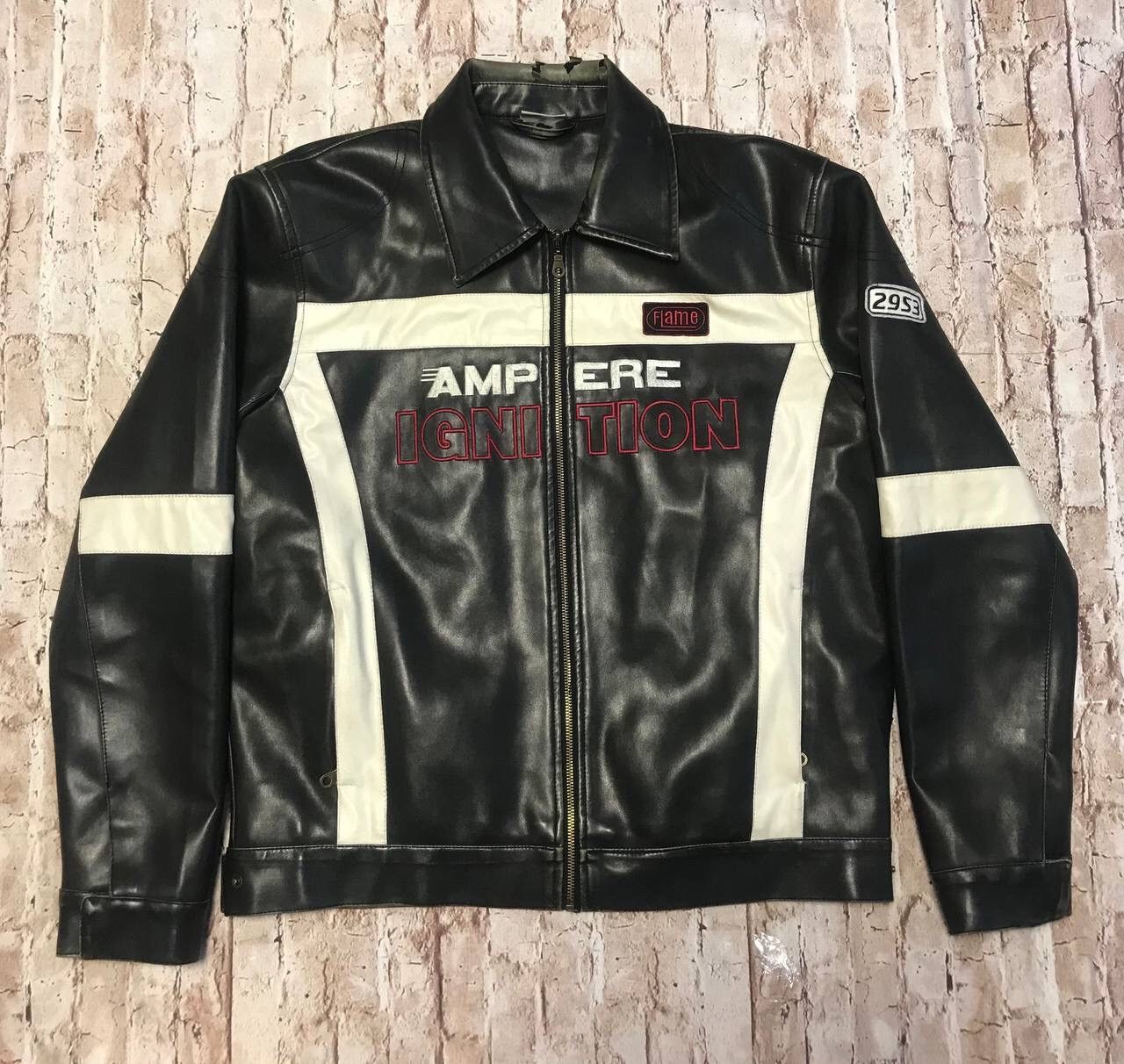 Leather Jacket Vintage Racing Leather Jacket Ampere Ignition Flame Rare ...