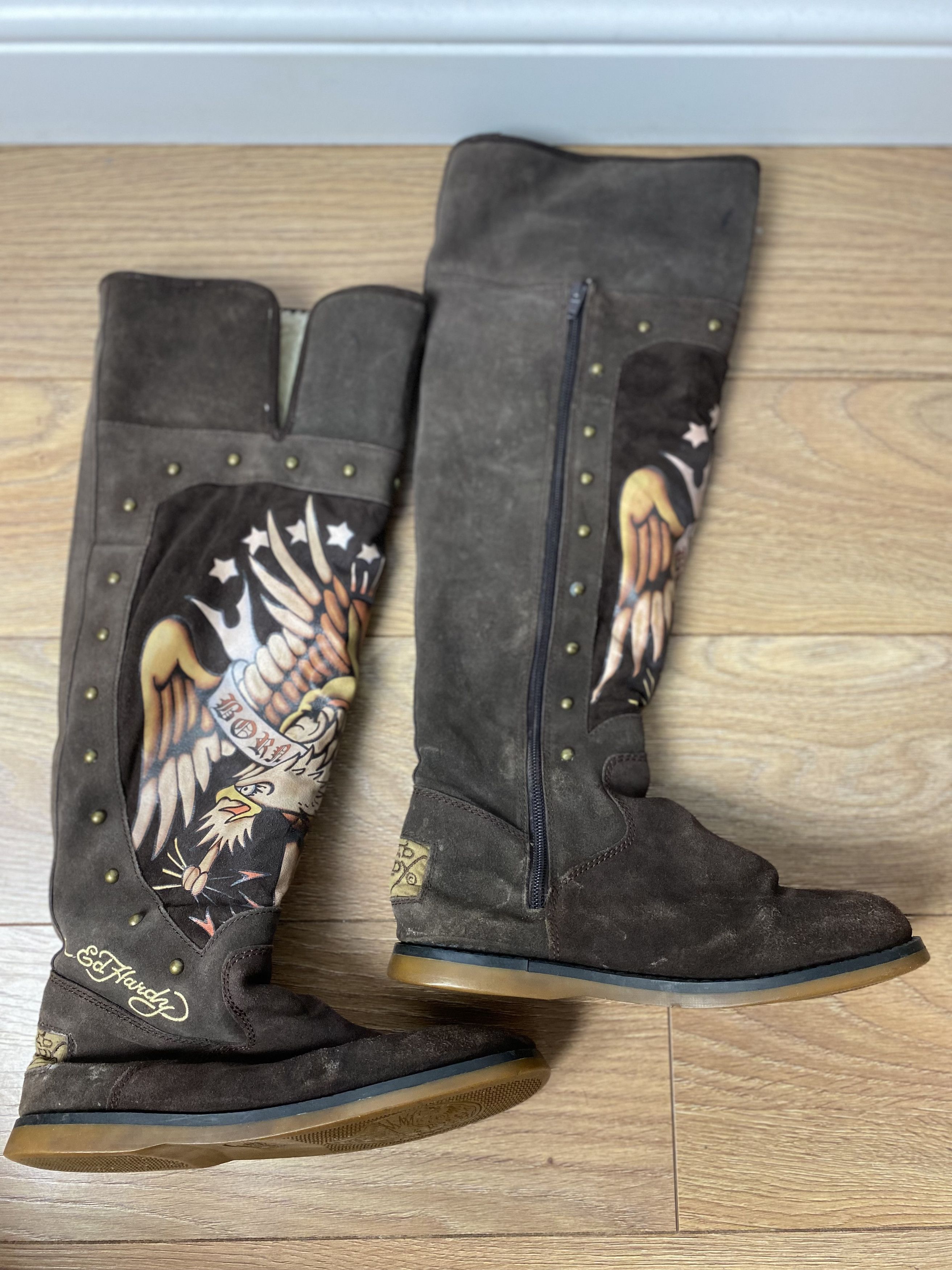 Ed Hardy × Streetwear × Vintage Ed Hardy vintage high boots | Grailed