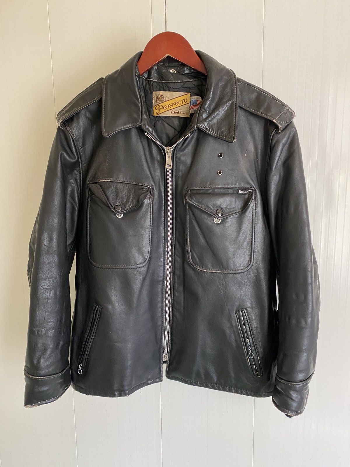 Vintage Schott Perfecto Vintage Police Distressed Motorcycle Jacket ...