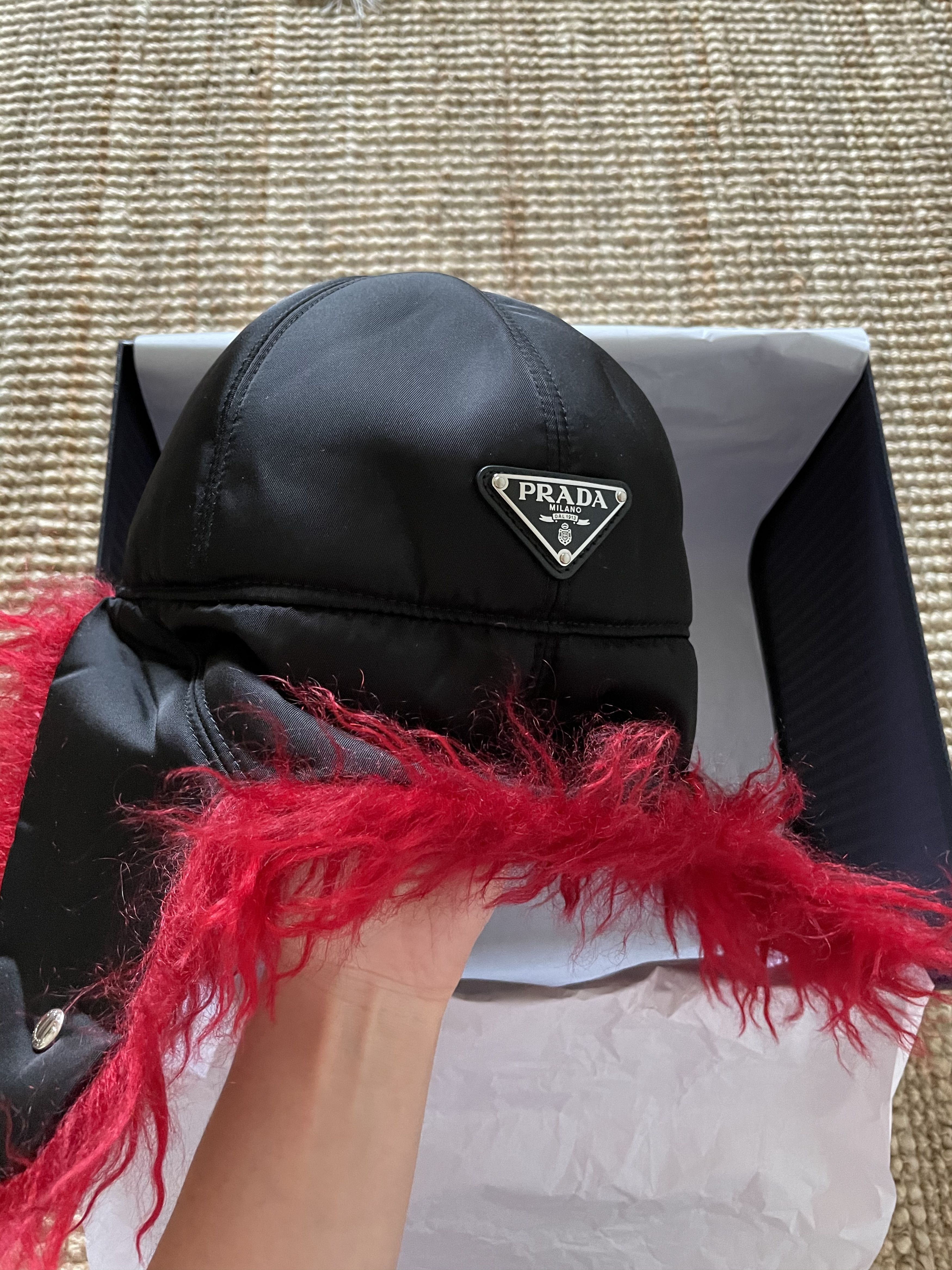 Prada Prada Black-Red Faux Fur Trapper Hat Size M | Grailed