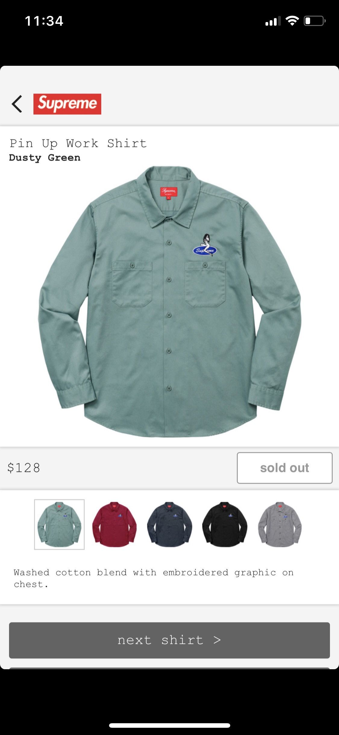 Supreme Pin Up Work Shirt Green | Grailed