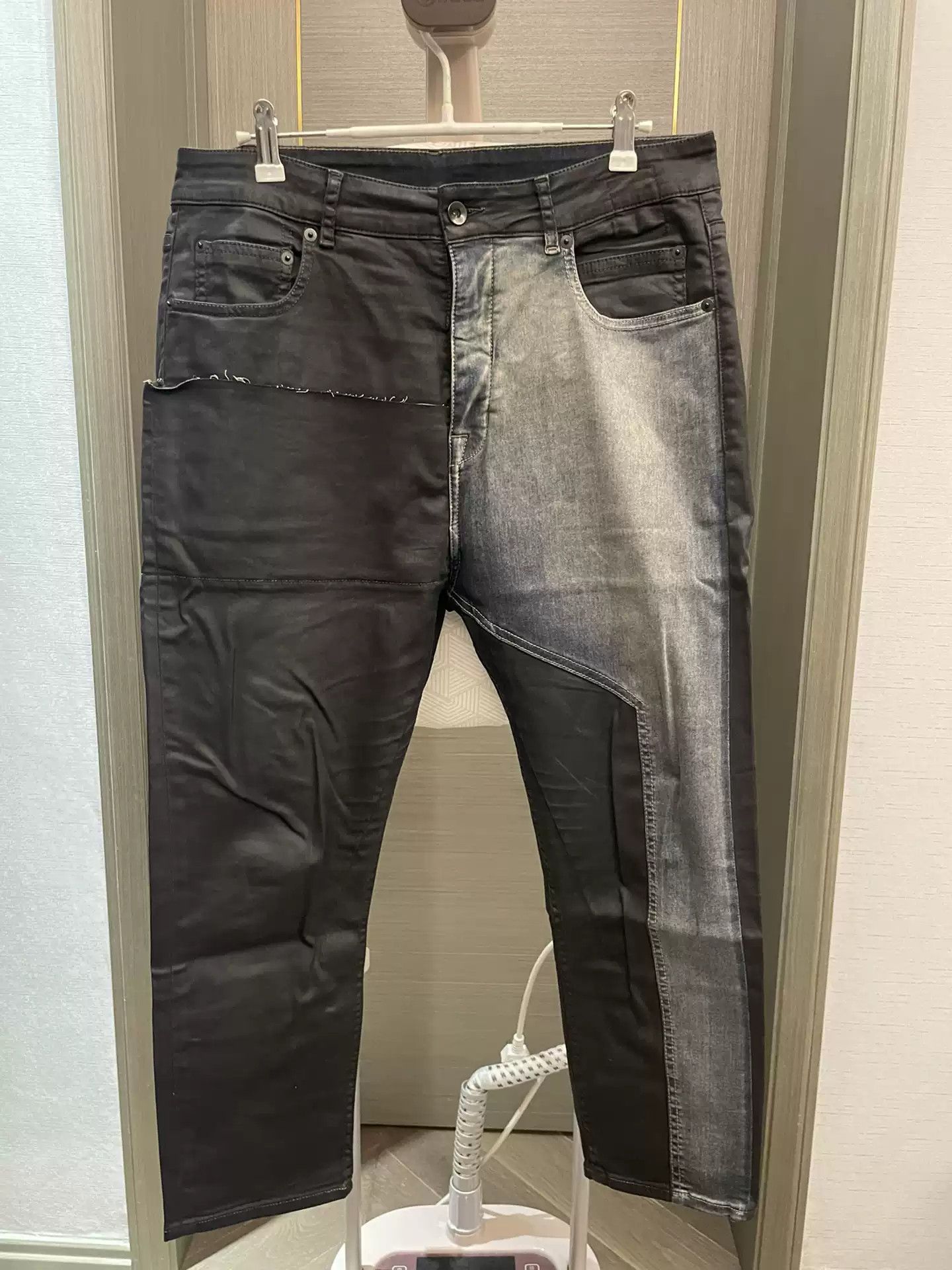 Rick Owens RICK OWENS DRKSHDW DENIM PANELED COATED QUARTER-POINT PANTS ...