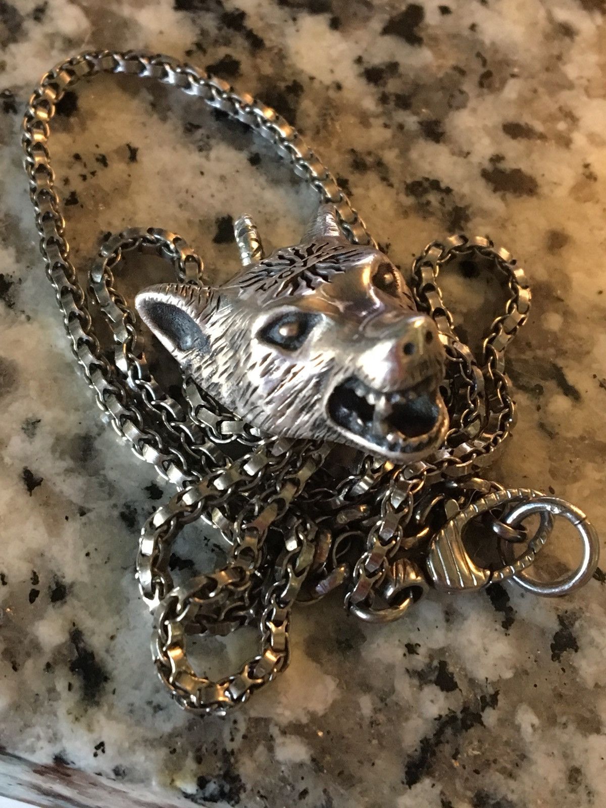 Gucci Gucci .925 Silver Anger Forest Wolf Head Pendant Necklace Grailed