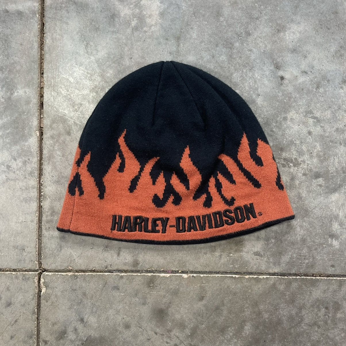 Harley Davidson × Vintage Vintage Harley Davidson Flame Beanie Hat 90s ...