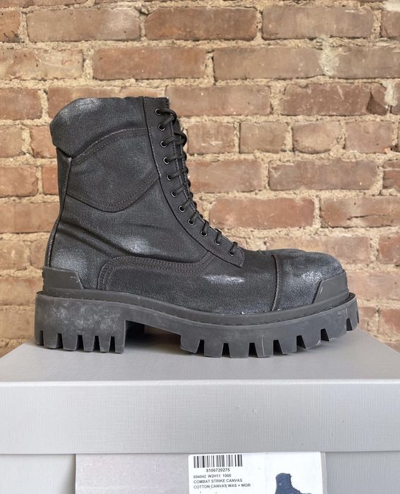 Balenciaga Destroyed Canvas Combat Strike Boots | Grailed