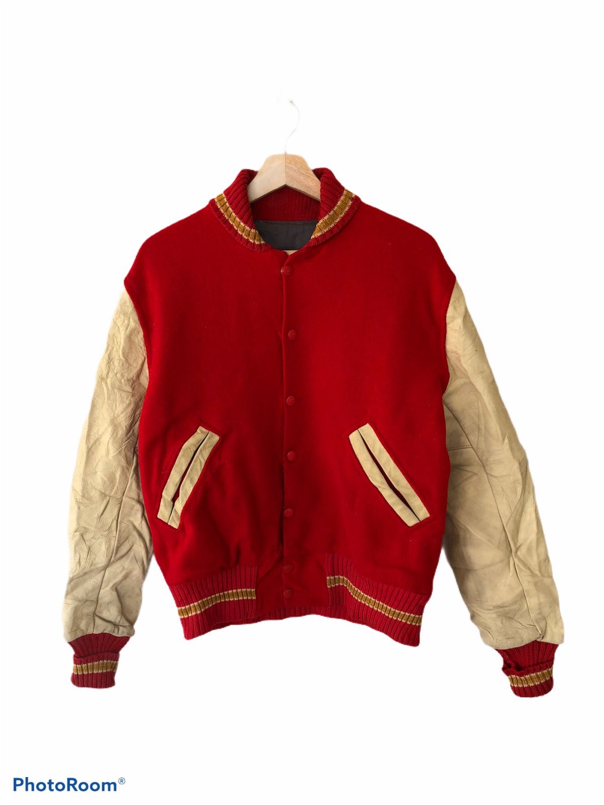Varsity 🔥VINTAGE LEATHER SLEEVE VARSITY BOMBER JACKET | Grailed