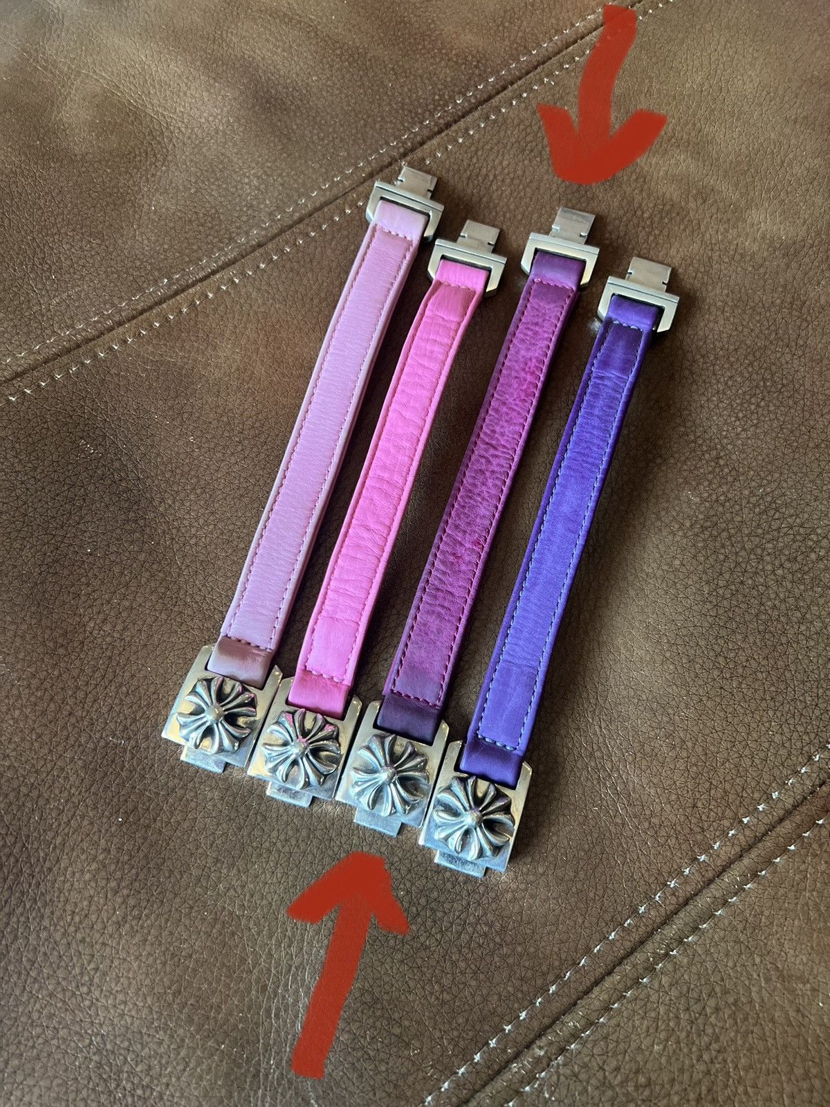 Chrome Hearts Chrome Hearts Dark Pink Nubuck Harness Clasp Bracelet ...