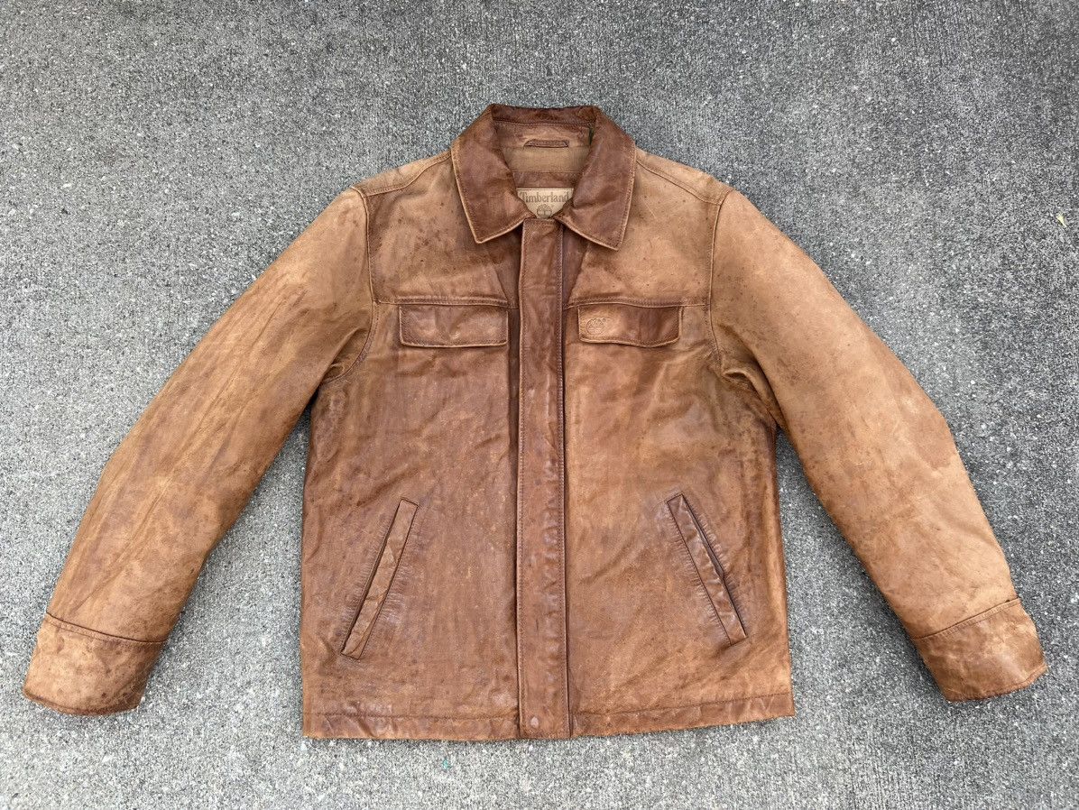 Timberland 90s Timberland Rugged & Durable Fade Patina Leather Jacket ...