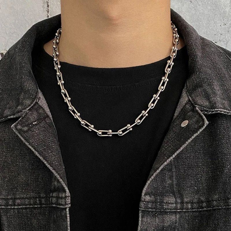 Cuban Link Chain 50 CM Horseshoe Buckle U-shaped Choker Chain Necklace ...