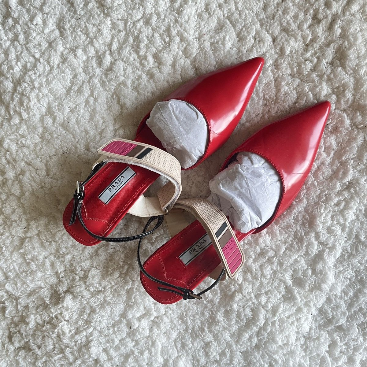 Prada Prada Red Slingback Kitten Heel Pumps | Grailed