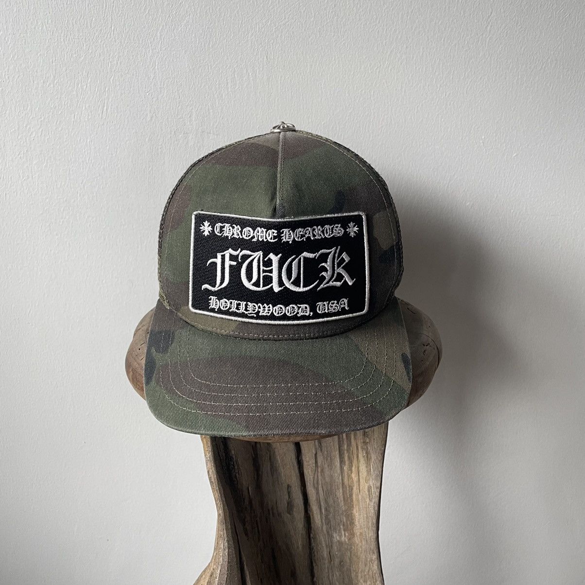 Chrome Hearts ChromeHearts FUCK Camo Trucker Hat | Grailed