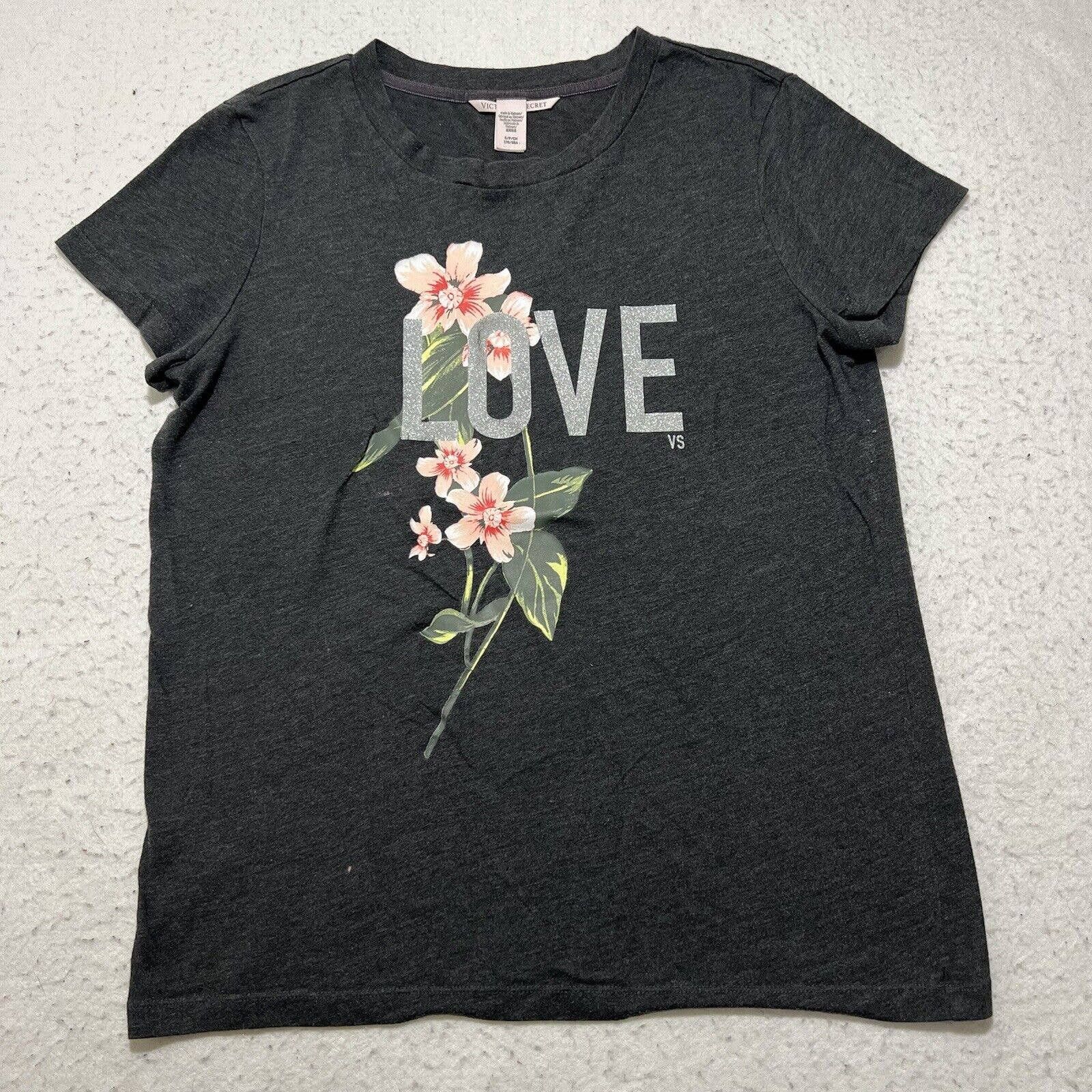 Victoria's Secret Victoria's Secret Graphic T Shirt Love Glitter Flower ...